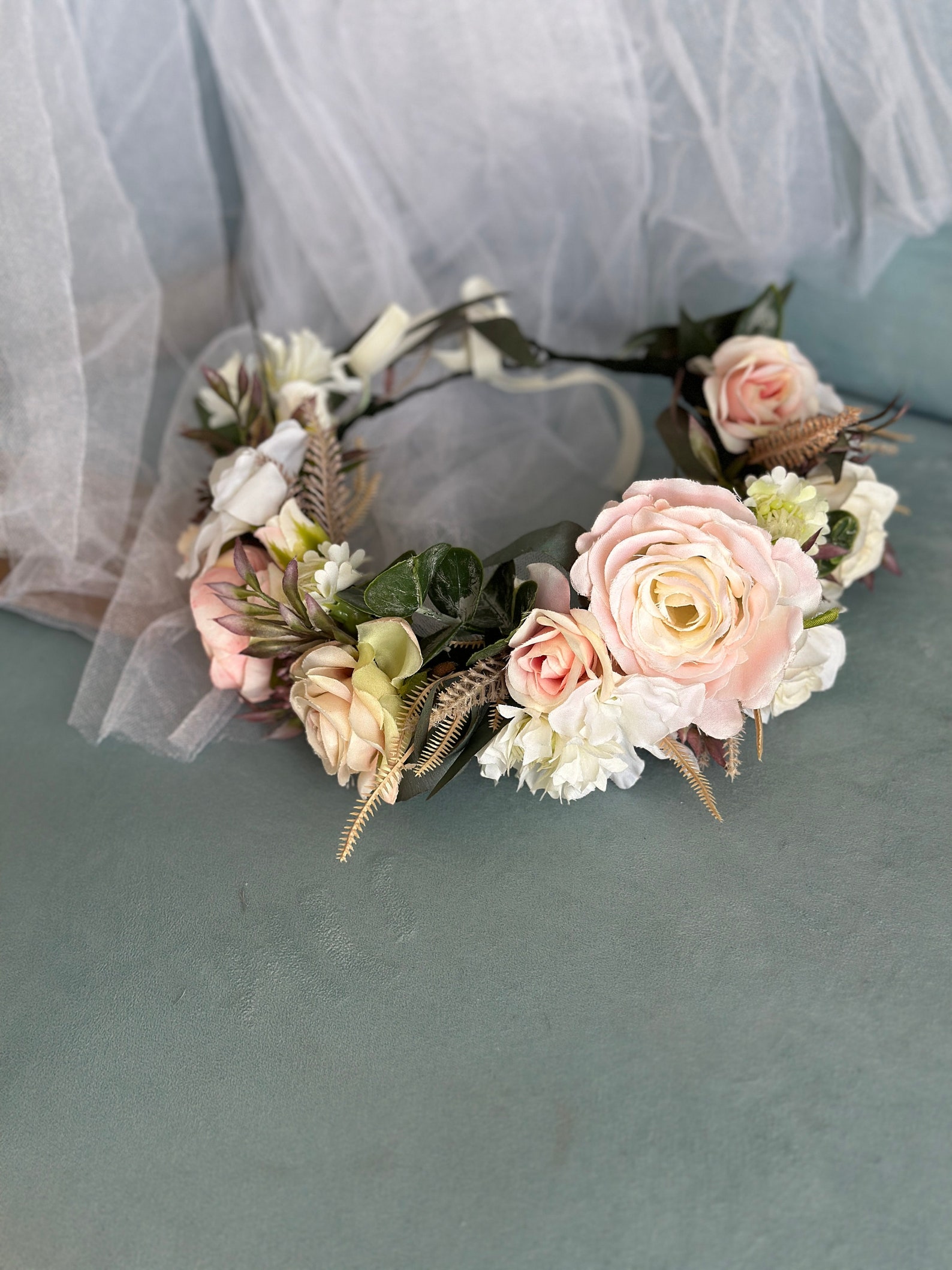 Blush Pink Flower Crown, Light Pink Flower Girl Crown, Boho Wedding ...