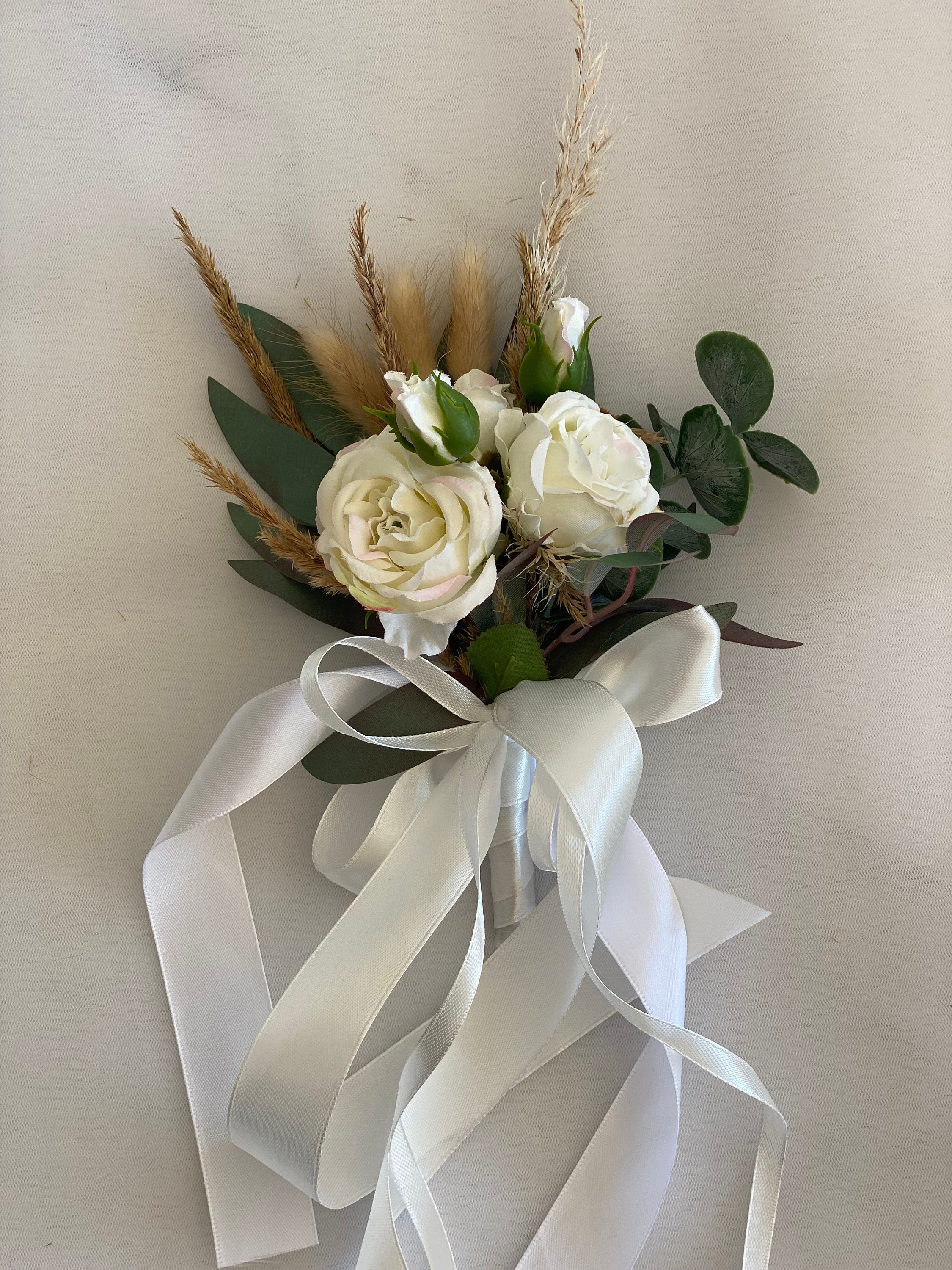 Classic White Roses Boutonniere, Faux Flower Boutonniere, Cream Corsage ...