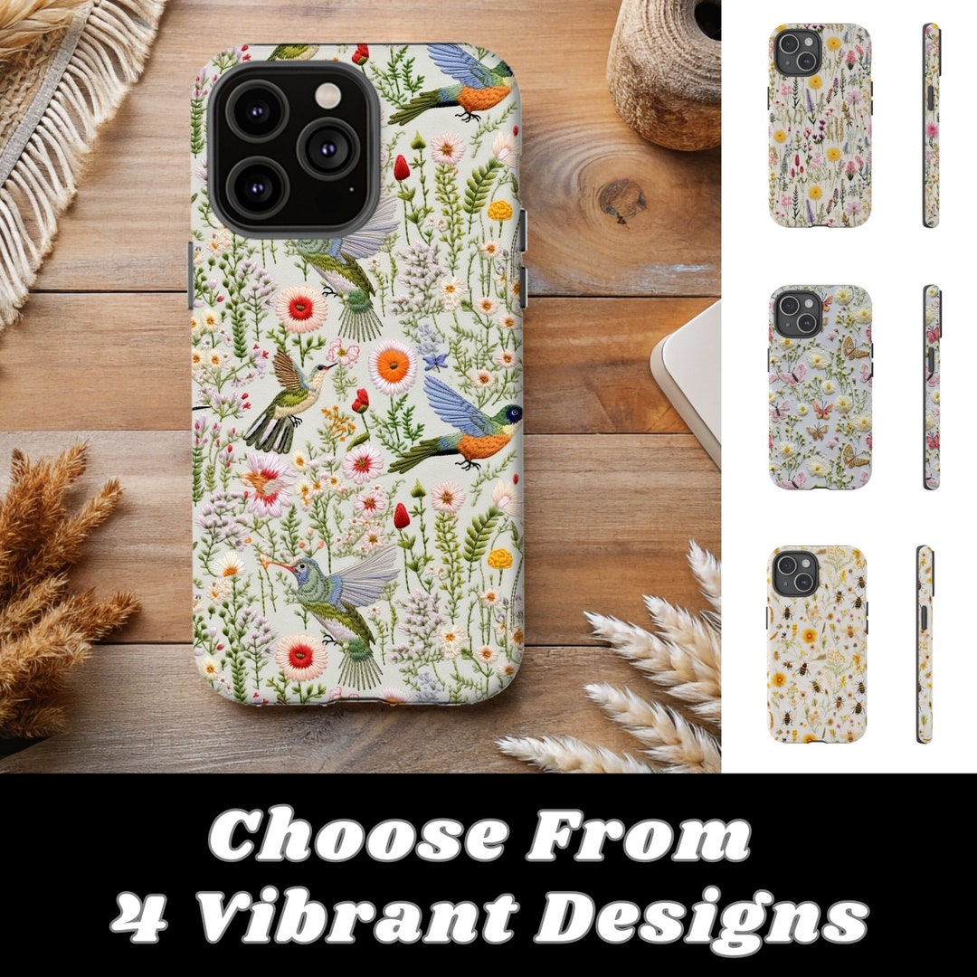 Cottage Core Wildflower and Hummingbird Phone Case for iPhone 15 14 13 ...