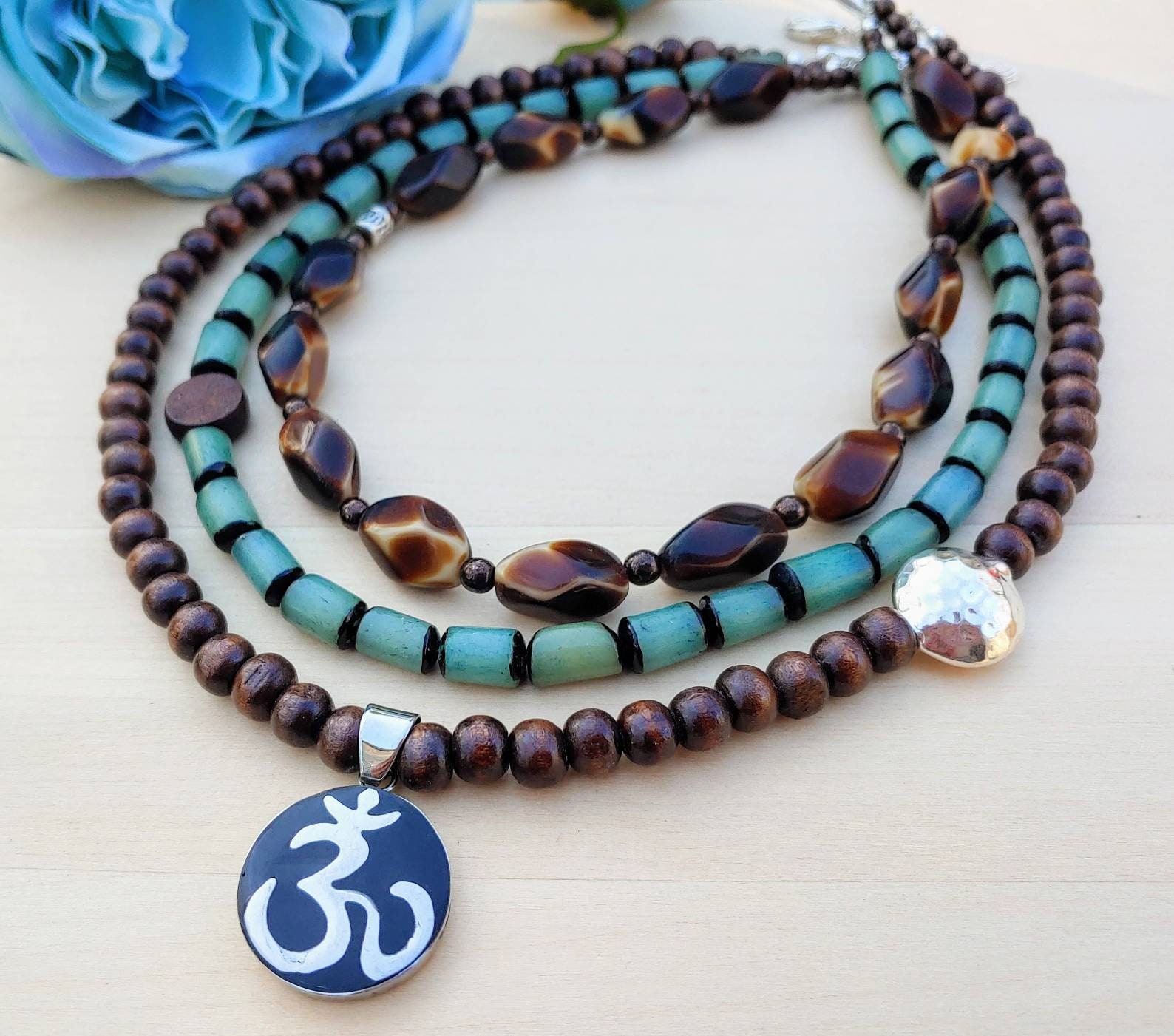 3 Strand Chunky Namaste Pendant Necklace - Etsy