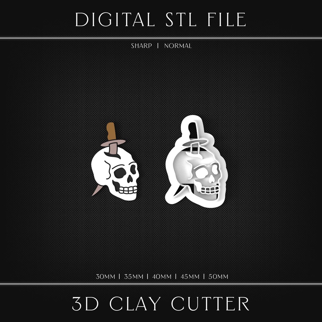 Punctured Skull Polymer Clay Cutter Halloween Cutters 5 Sizes Digital ...
