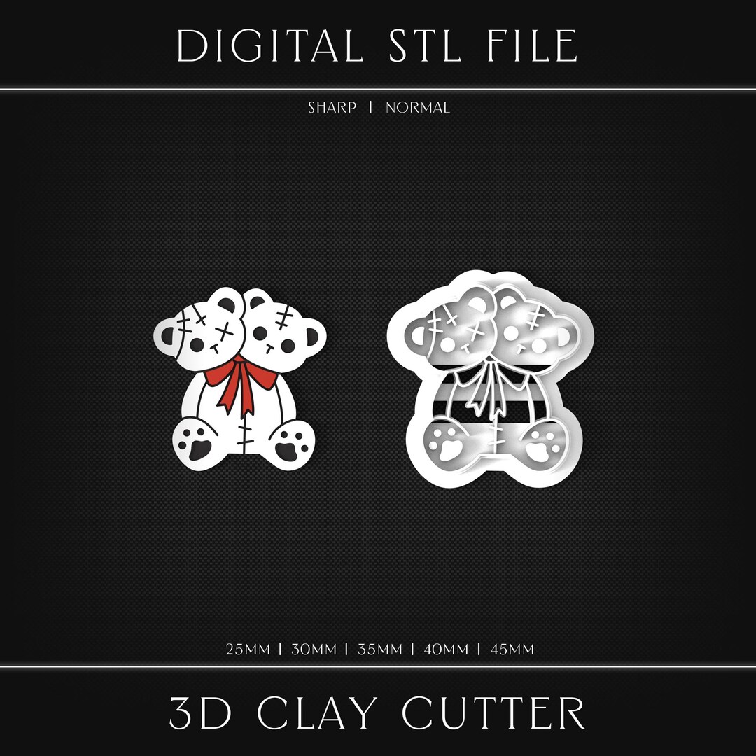 Two-headed Teddy Bear Polymer Clay Cutter Halloween Cutters 5 Sizes ...