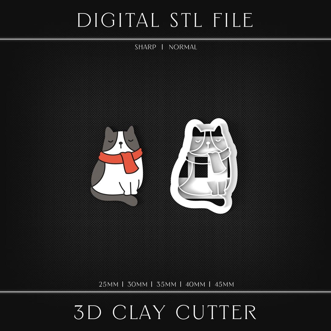 Cat in A Scarf Polymer Clay Cutter Christmas Cutters 5 Sizes Digital ...