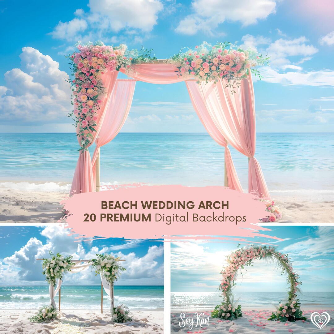 Beach Wedding Arch DIGITAL BACKDROP Floral Fabric Drapery Ceremony ...