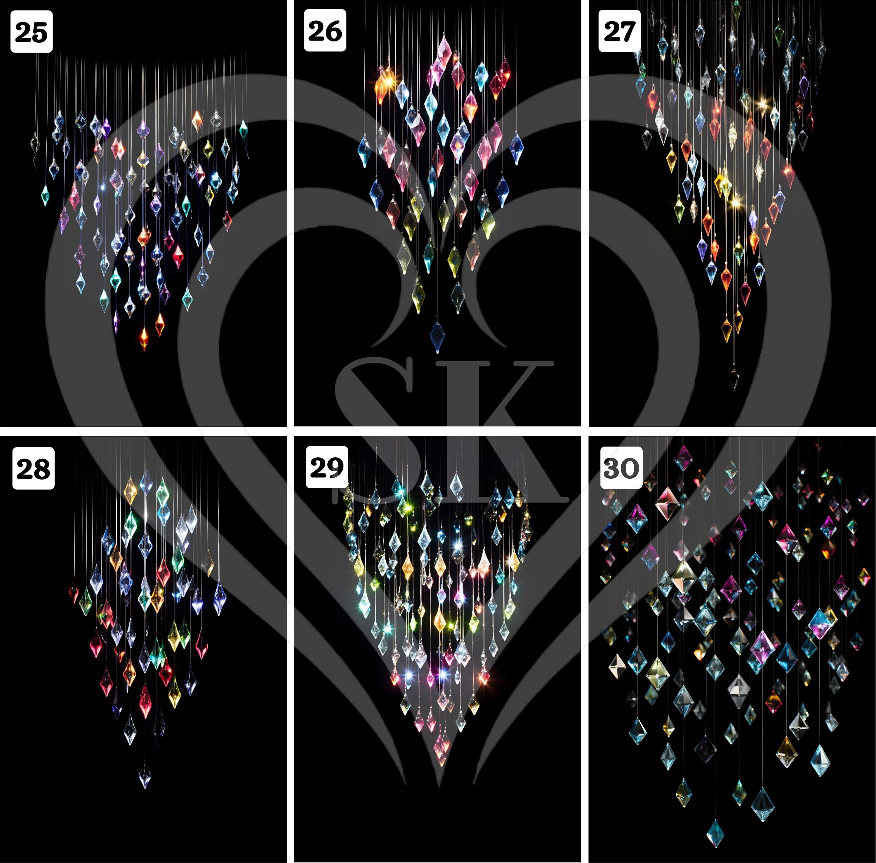 COLORFUL CRYSTALS RAIN Digital Overlay | Hanging Jewel Curtain Sparkle ...