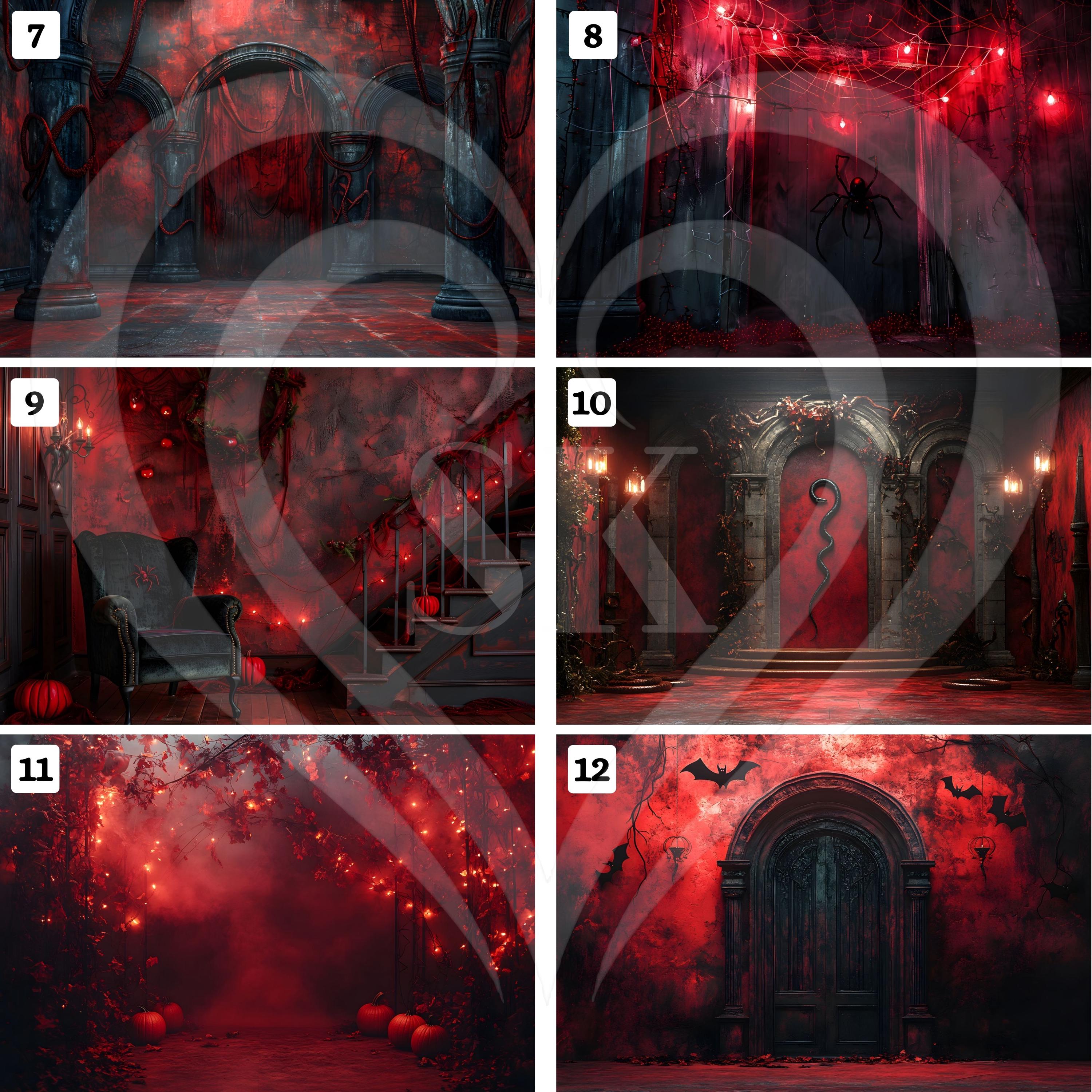 BLOODY HALLOWEEN Digital Backdrop | Red Haunted Mansion Creepy Room ...