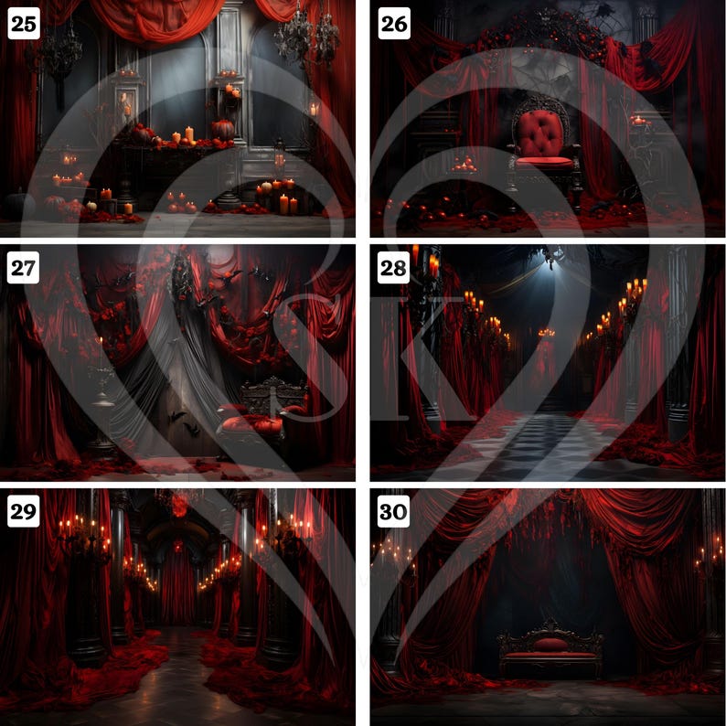RED HALLOWEEN Digital Backdrops | Gothic Victorian Vampire Mansion ...
