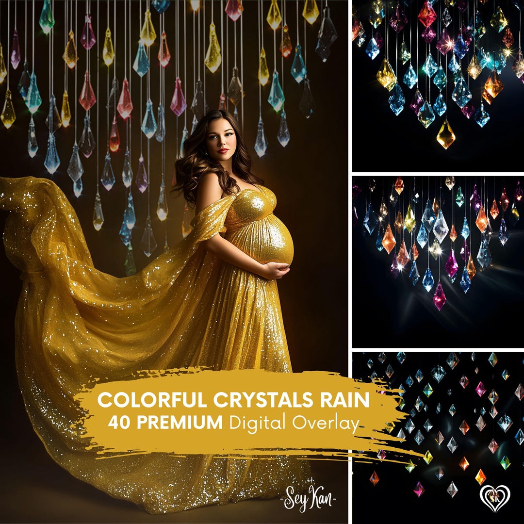Colorful Crystals Rain DIGITAL OVERLAY Scattered Hanging Jewel Color ...