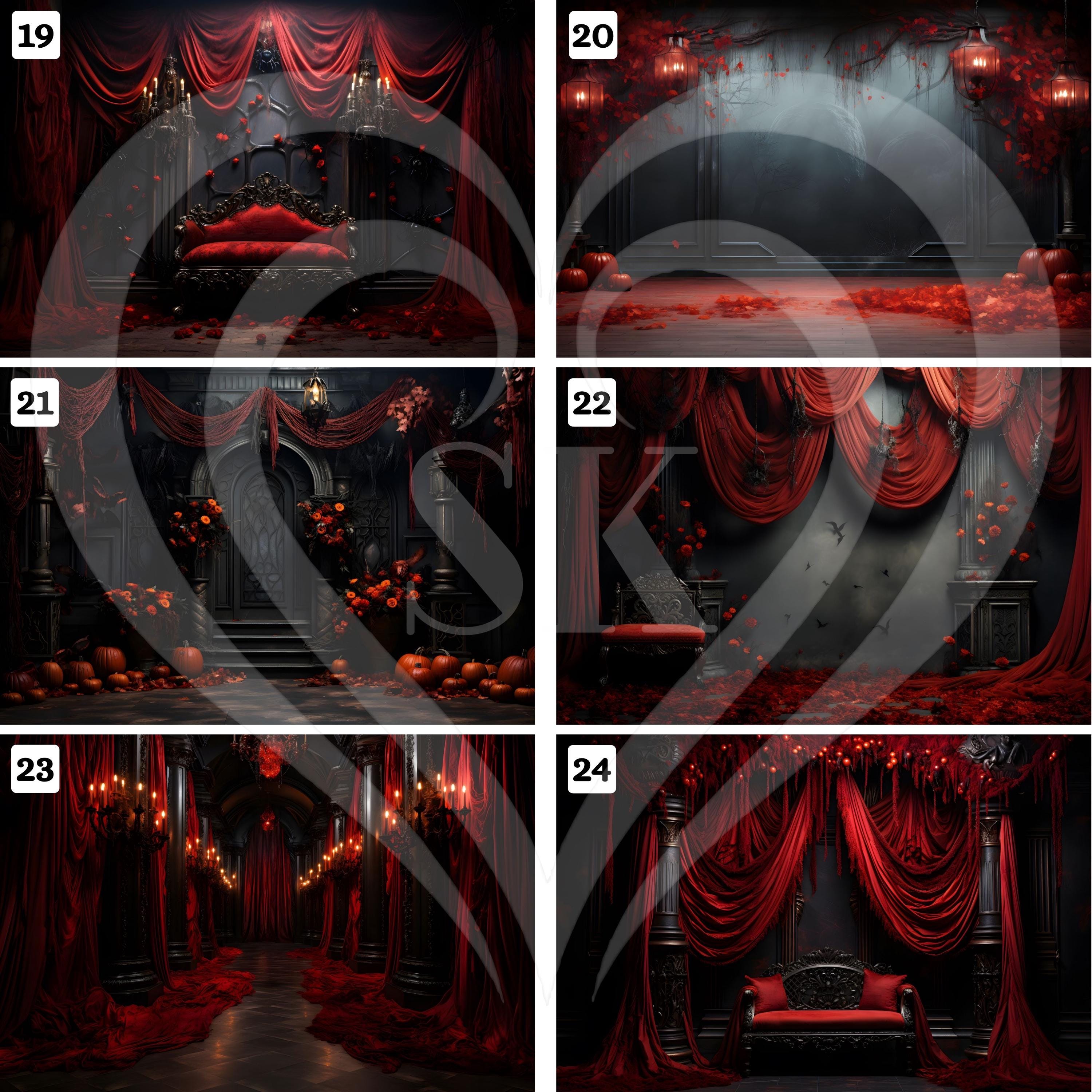 RED HALLOWEEN Digital Backdrops | Gothic Victorian Vampire Mansion ...