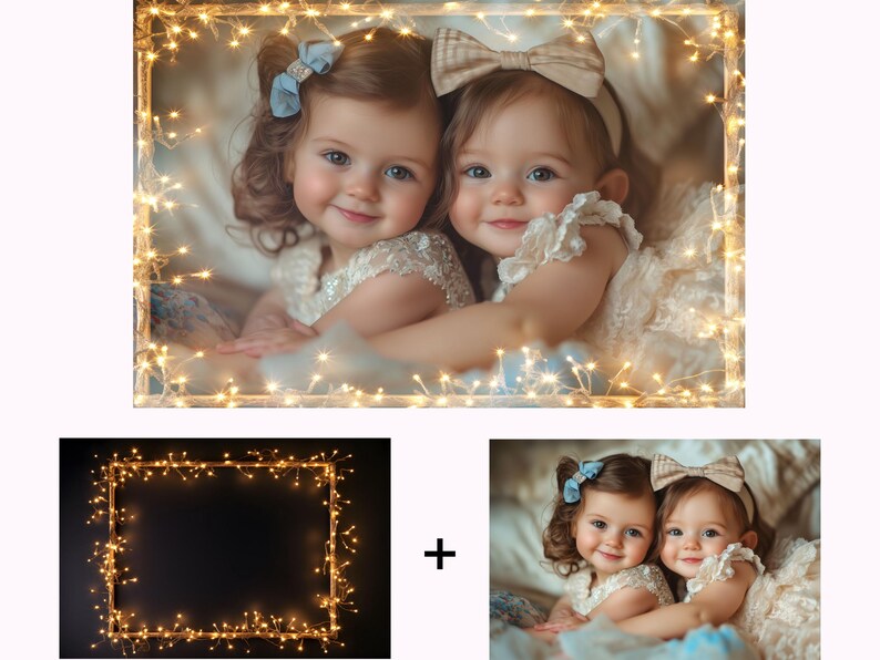 Christmas Lights Photo Frame OVERLAY Xmas Gold Fairy Lights for Family ...