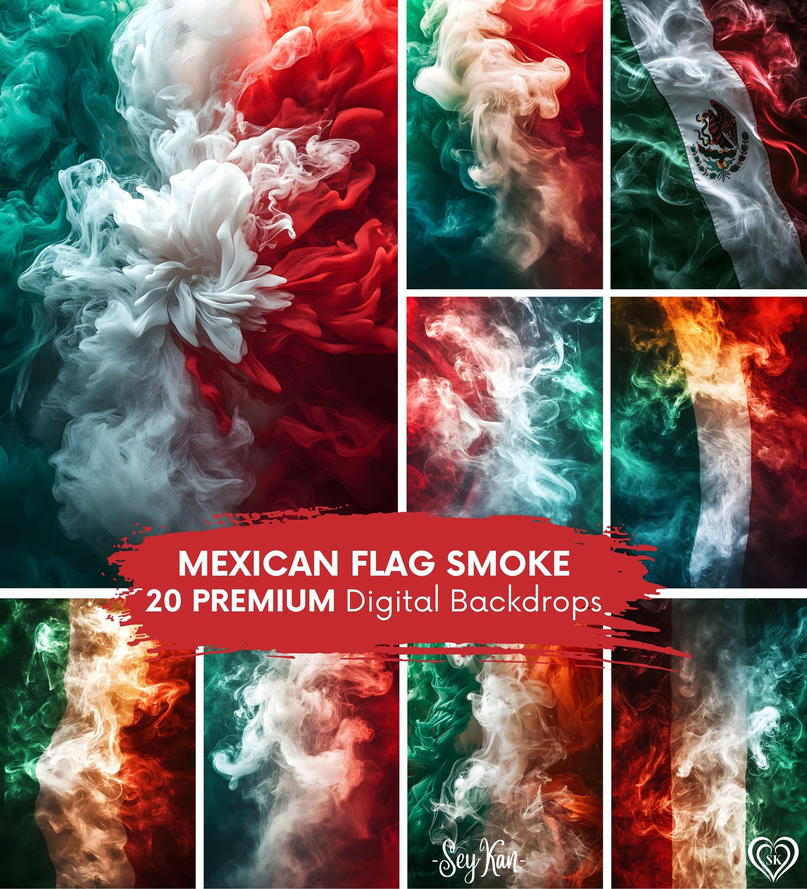 Mexican Flag Smoke DIGITAL BACKDROP Fiesta Mexico Heritage Sport Template Football Soccer ...