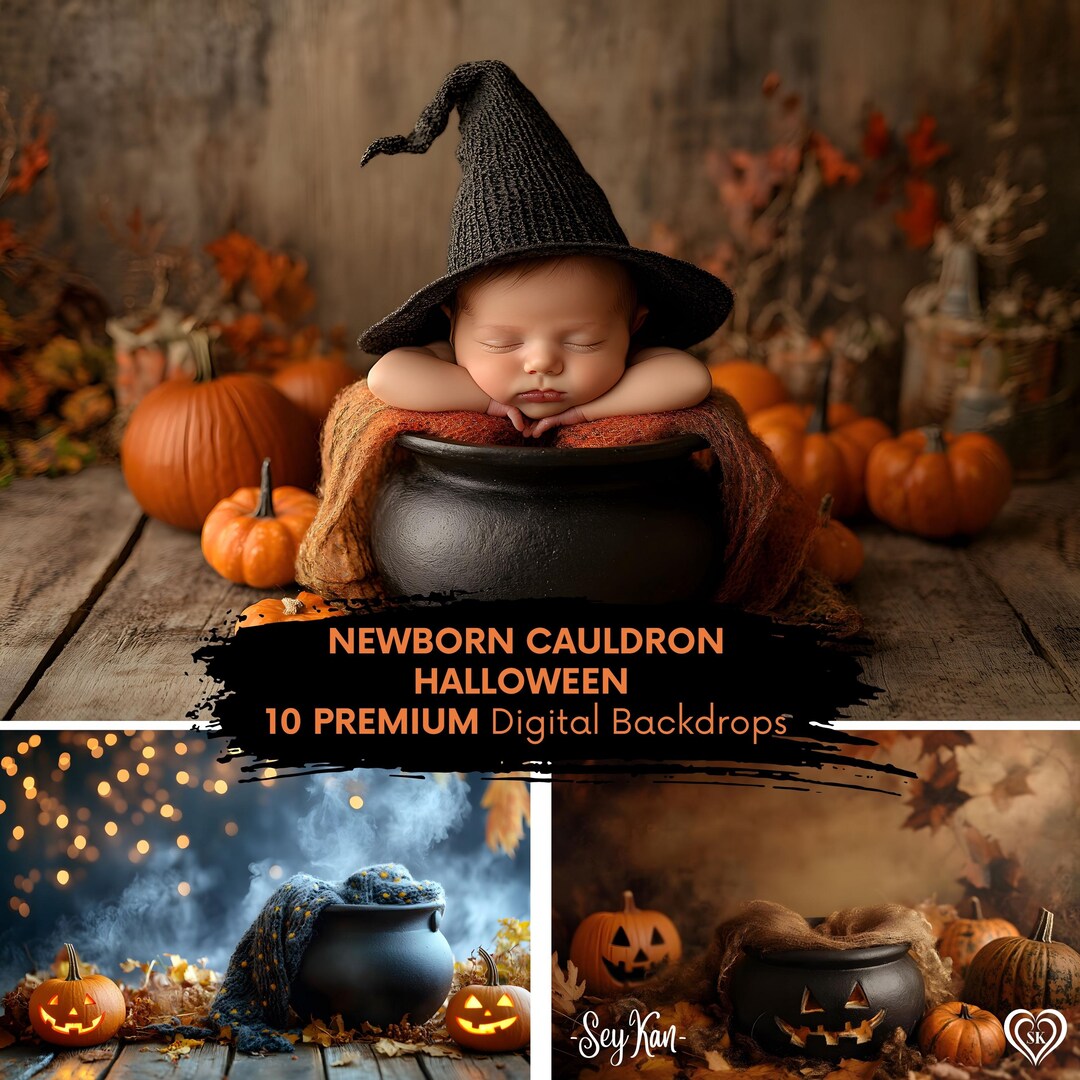 Newborn Cauldron Halloween DIGITAL BACKDROP Baby First Halloween ...