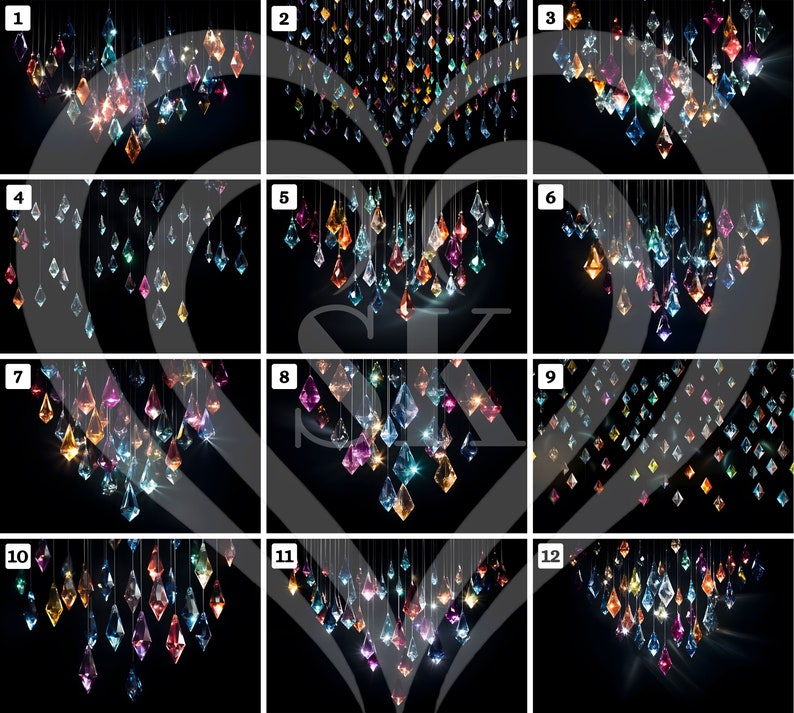 COLORFUL CRYSTALS RAIN Digital Overlay | Hanging Jewel Curtain Sparkle ...