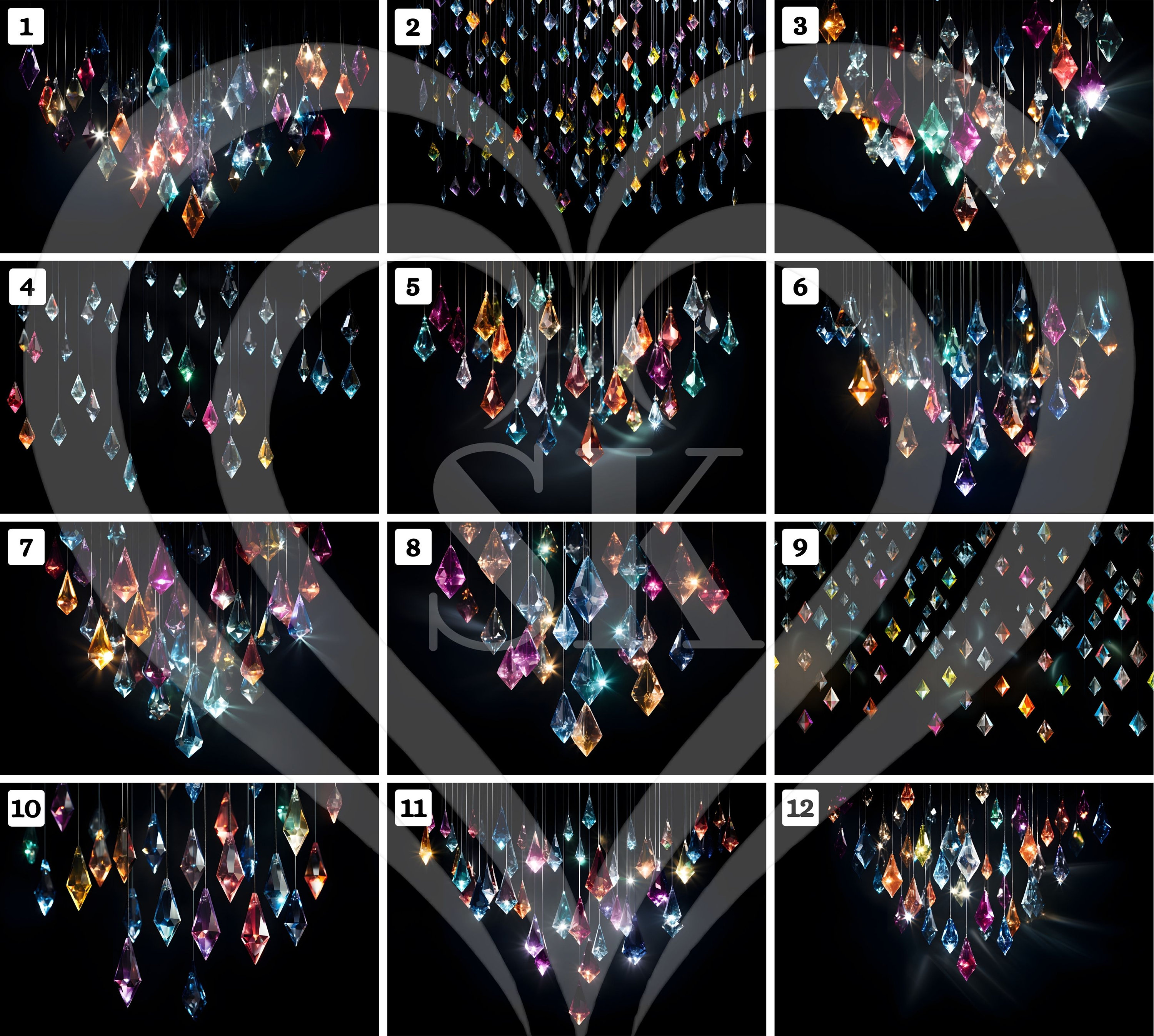 COLORFUL CRYSTALS RAIN Digital Overlay | Hanging Jewel Curtain Sparkle ...