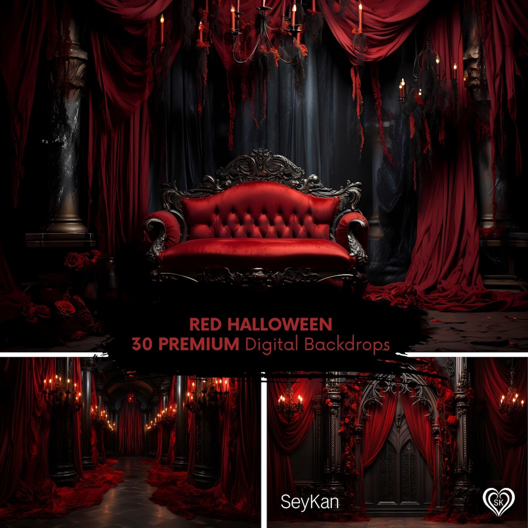 RED HALLOWEEN Digital Backdrops | Gothic Victorian Vampire Mansion ...
