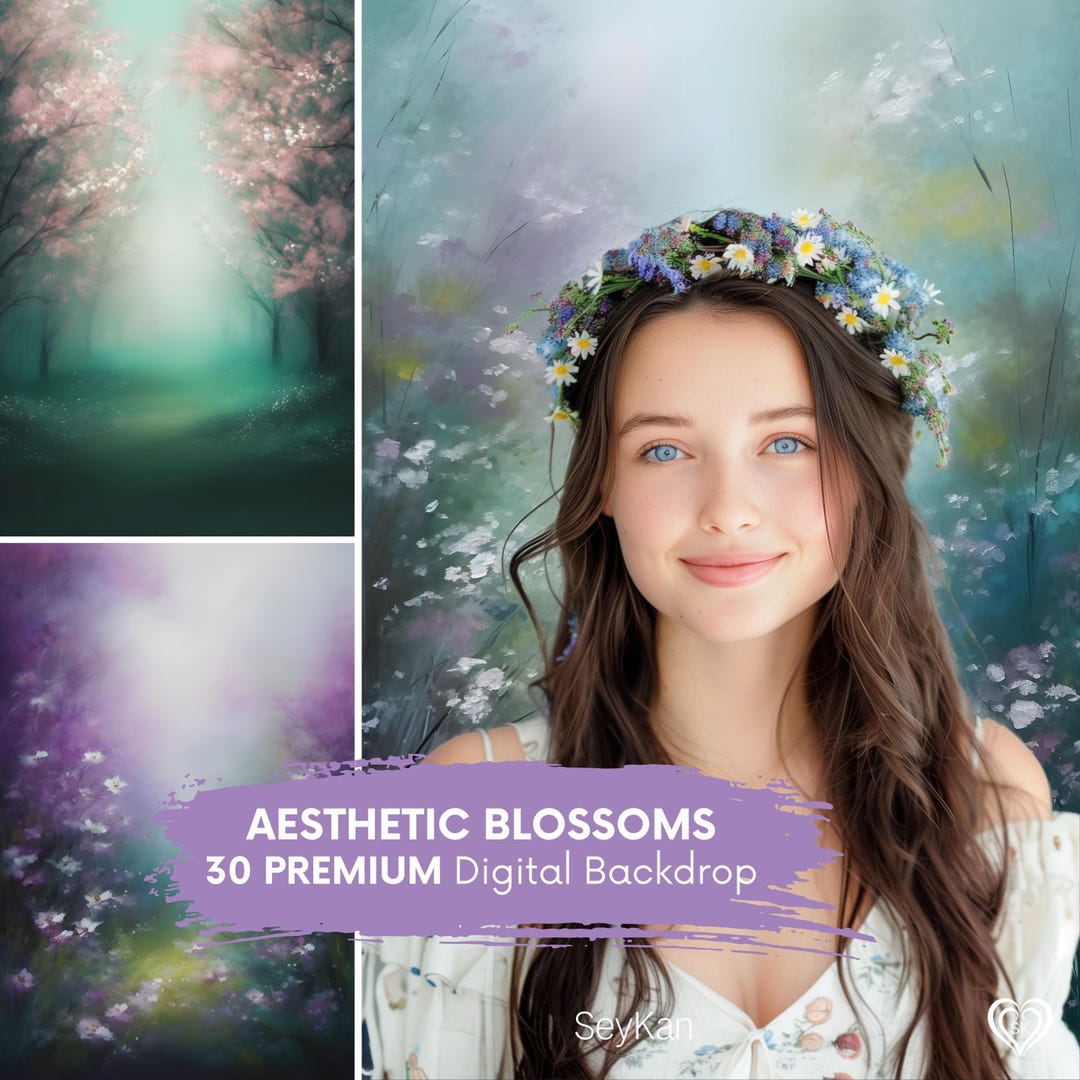 AESTHETIC BLOSSOMS Digital Backdrop | Soft Spring Flower Garden Pastel ...