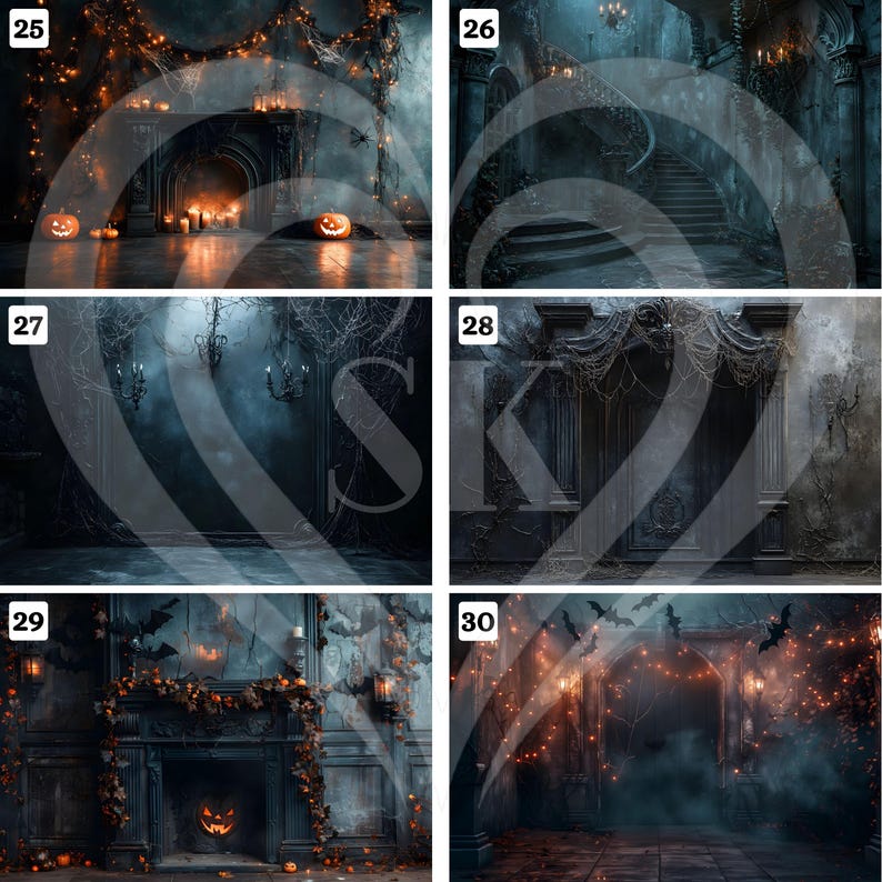 BLACK HAUNTED HALLOWEEN Digital Backdrop | Gothic Haunted Mansion ...