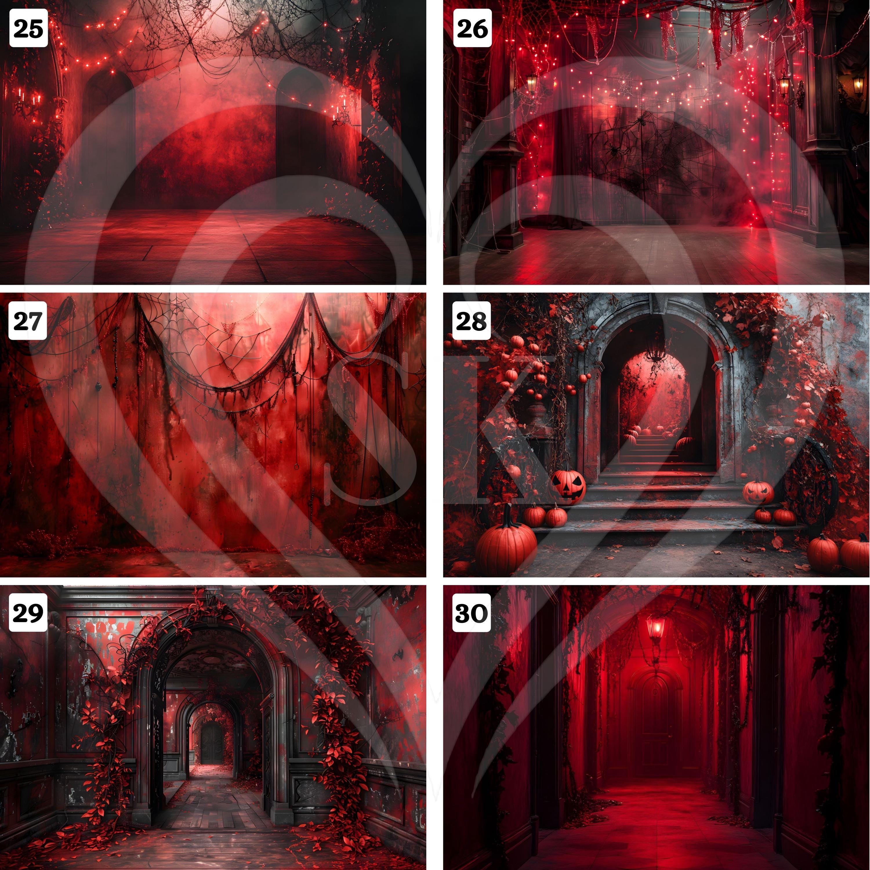 BLOODY HALLOWEEN Digital Backdrop | Red Haunted Mansion Creepy Room ...