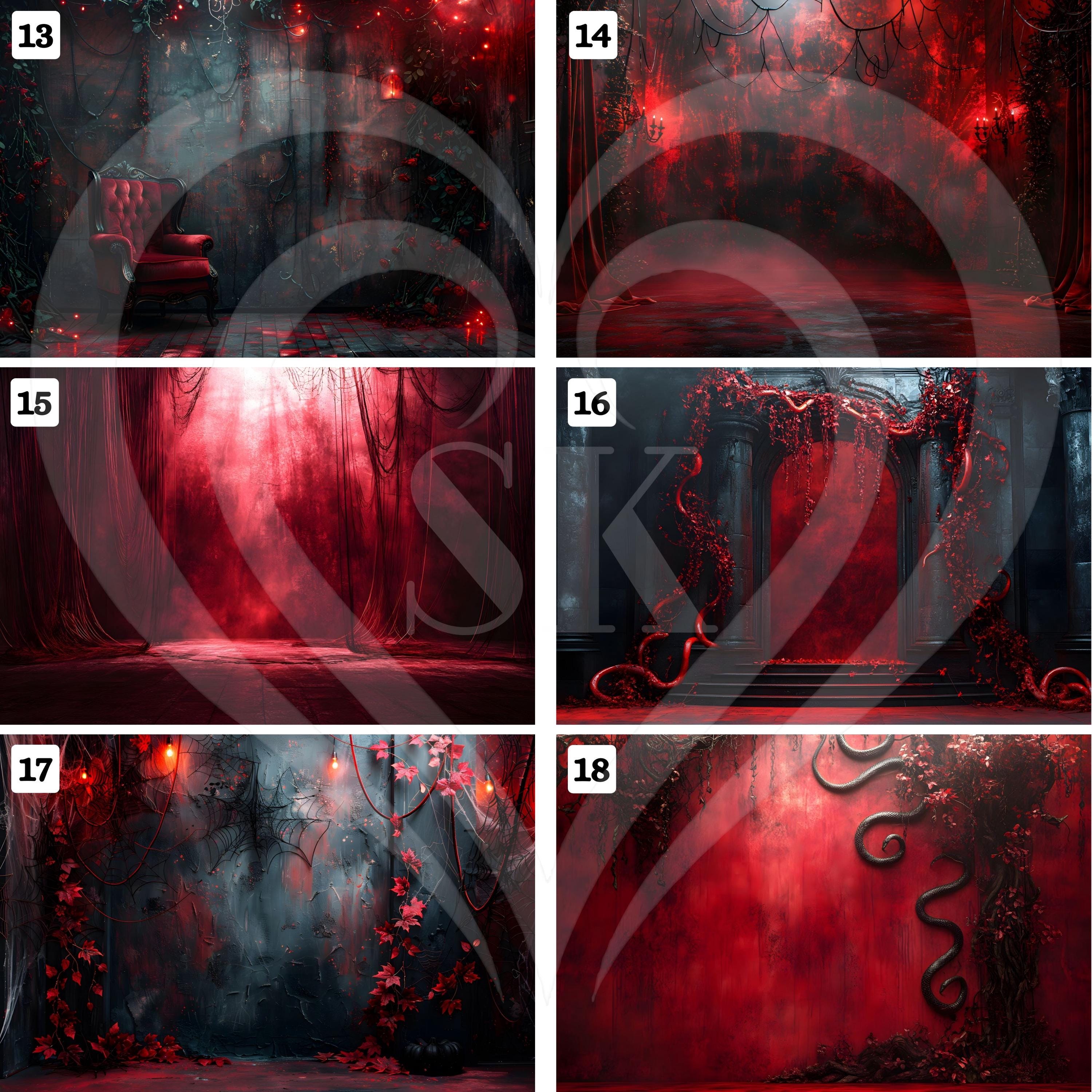 BLOODY HALLOWEEN Digital Backdrop | Red Haunted Mansion Creepy Room ...