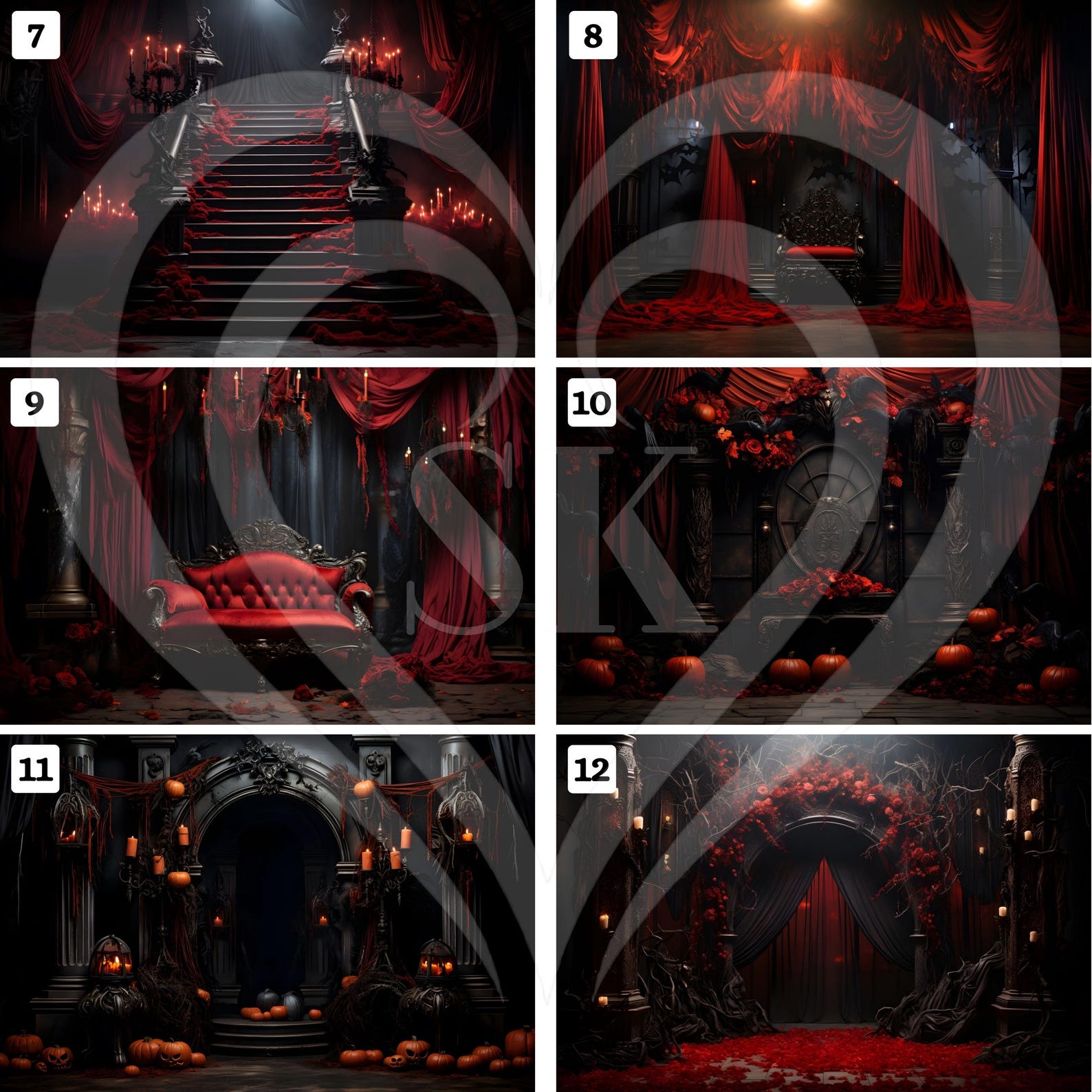RED HALLOWEEN Digital Backdrops | Gothic Victorian Vampire Mansion ...