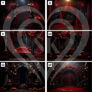 Red Halloween DIGITAL BACKDROP Victorian Gothic Crimson Black Vampire ...