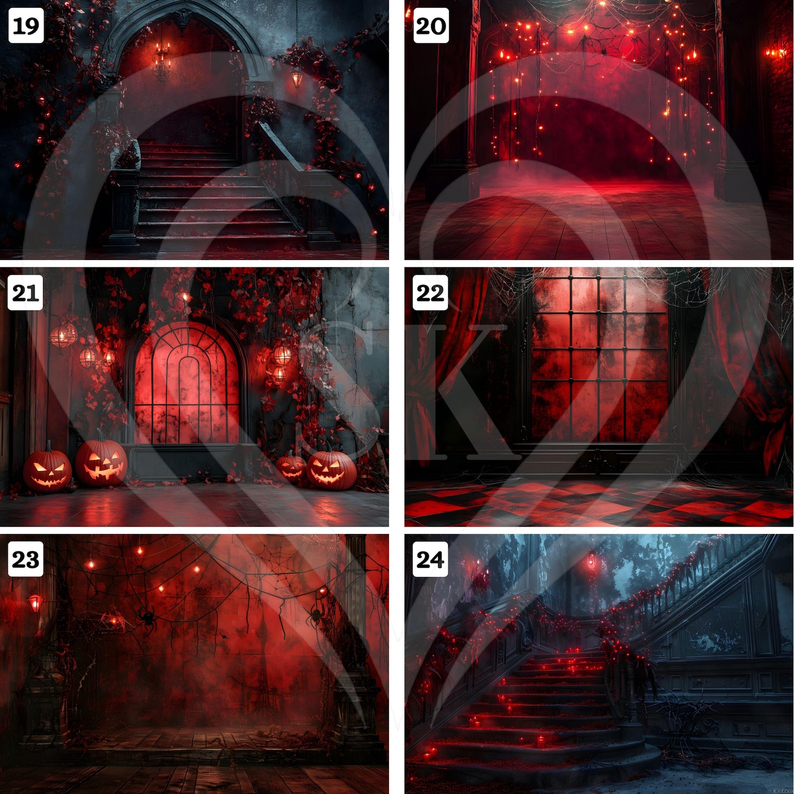 BLOODY HALLOWEEN Digital Backdrop | Red Haunted Mansion Creepy Room ...