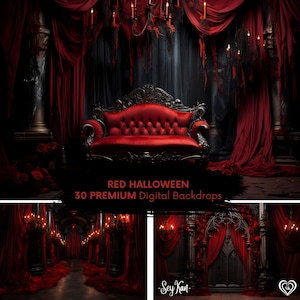 Red Halloween DIGITAL BACKDROP Victorian Gothic Crimson Black Vampire ...