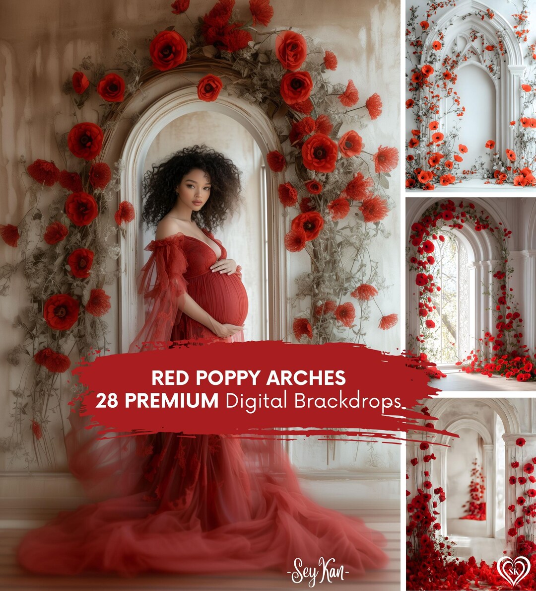 Red Poppy Arches BACKDROP Spring Floral Maternity Composite Romantic ...