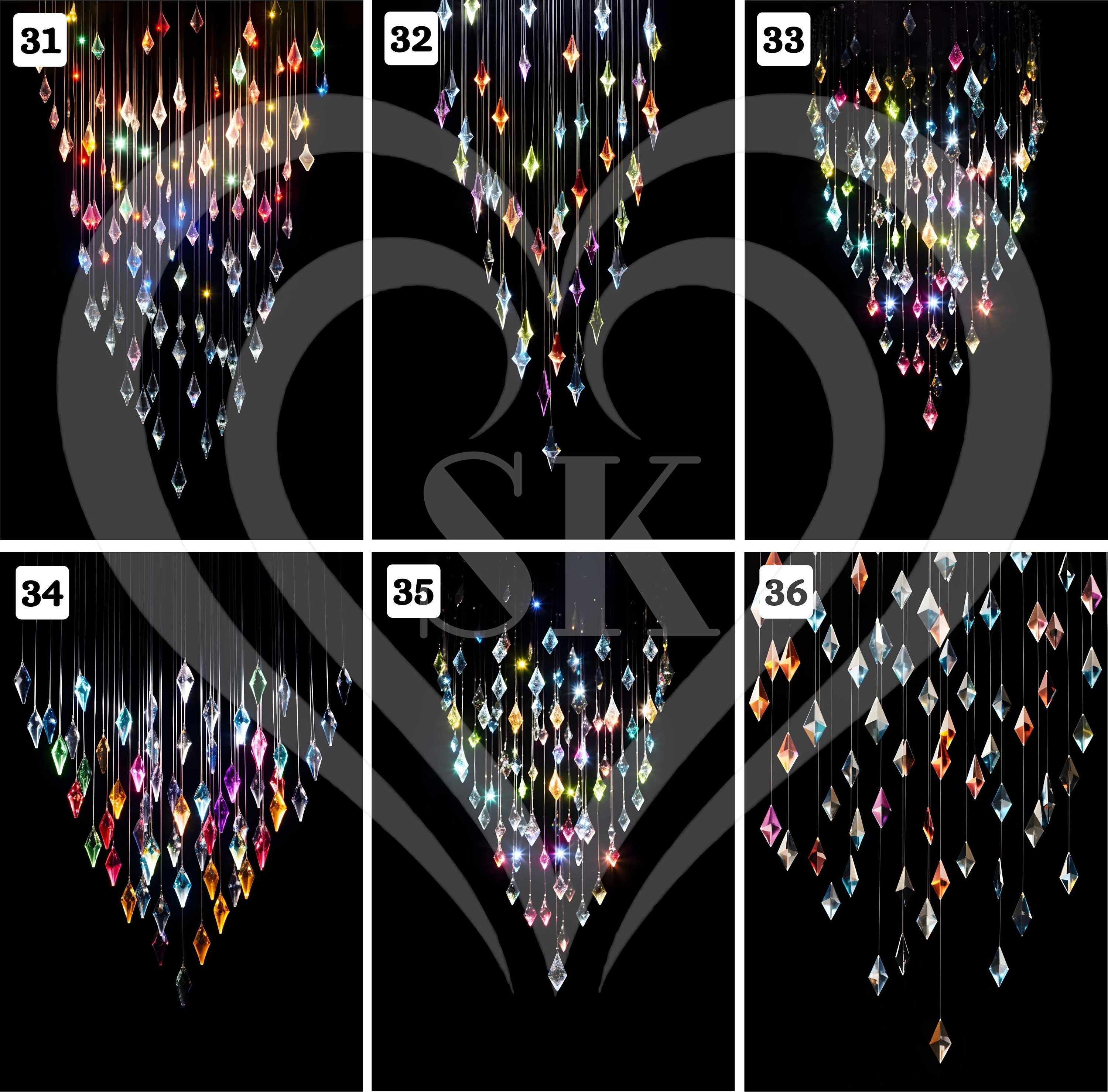 COLORFUL CRYSTALS RAIN Digital Overlay | Hanging Jewel Curtain Sparkle ...