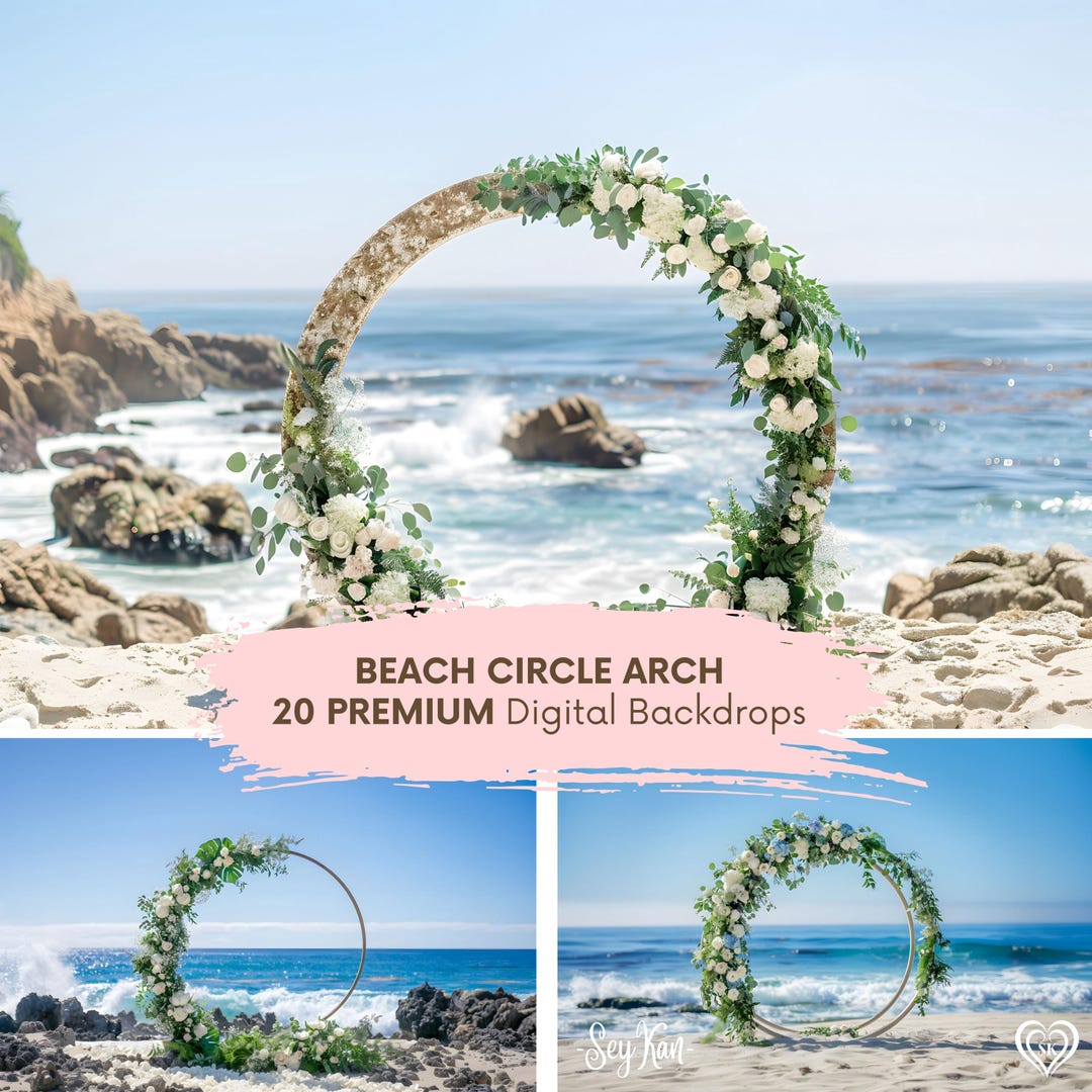 Beach Circle Arch DIGITAL BACKDROP Wedding Flower Ring Floral Archway ...