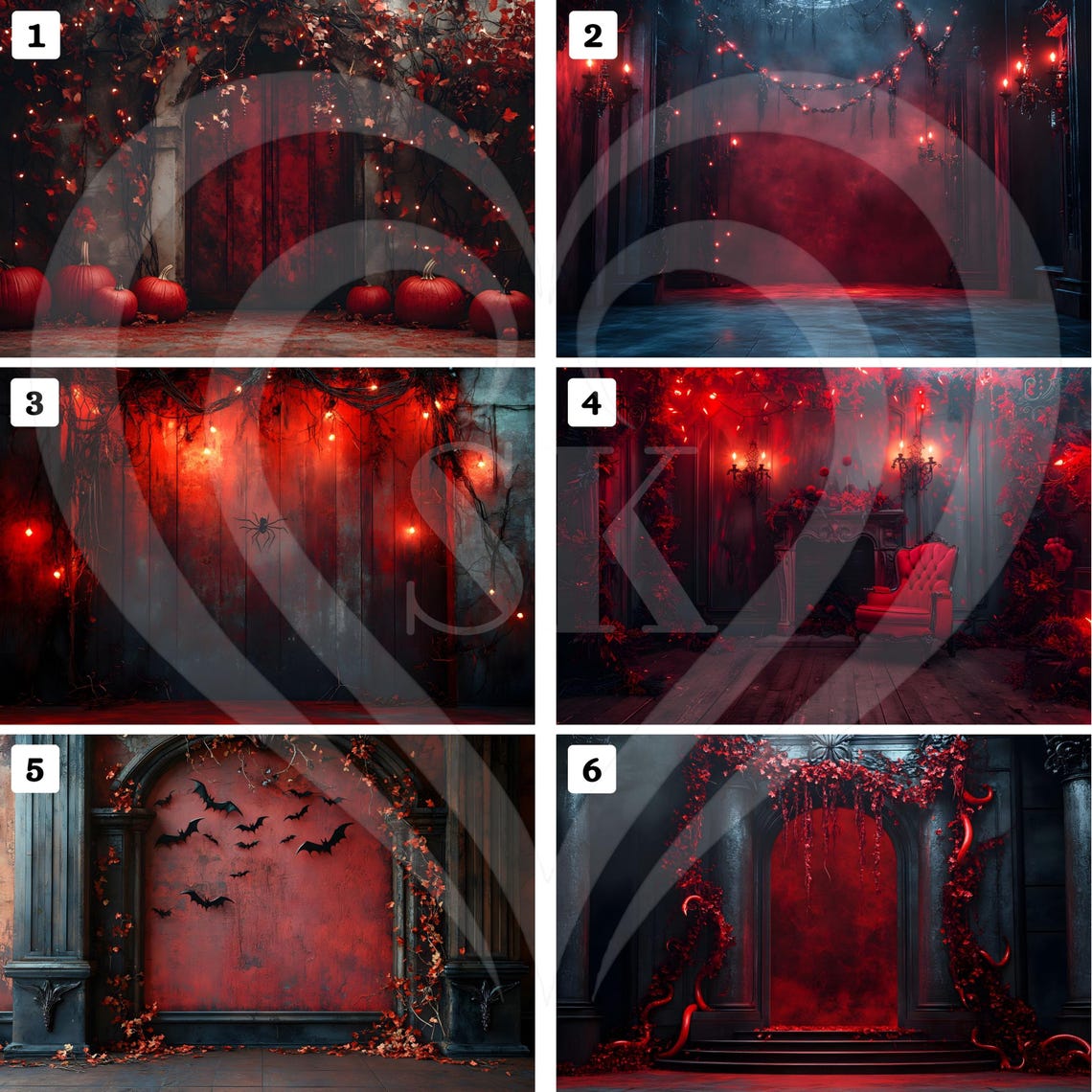 BLOODY HALLOWEEN Digital Backdrop | Red Haunted Mansion Creepy Room ...