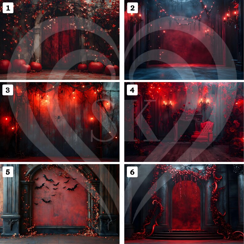 BLOODY HALLOWEEN Digital Backdrop | Red Haunted Mansion Creepy Room ...