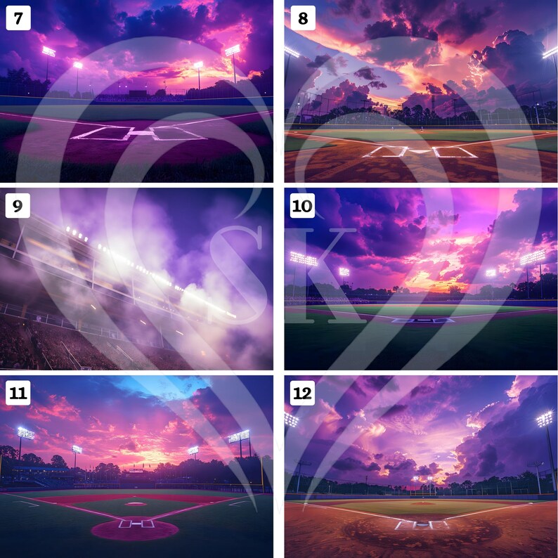 Softball Field Stadium DIGITAL BACKDROP Grass Pitch Ground Arena Lights ...