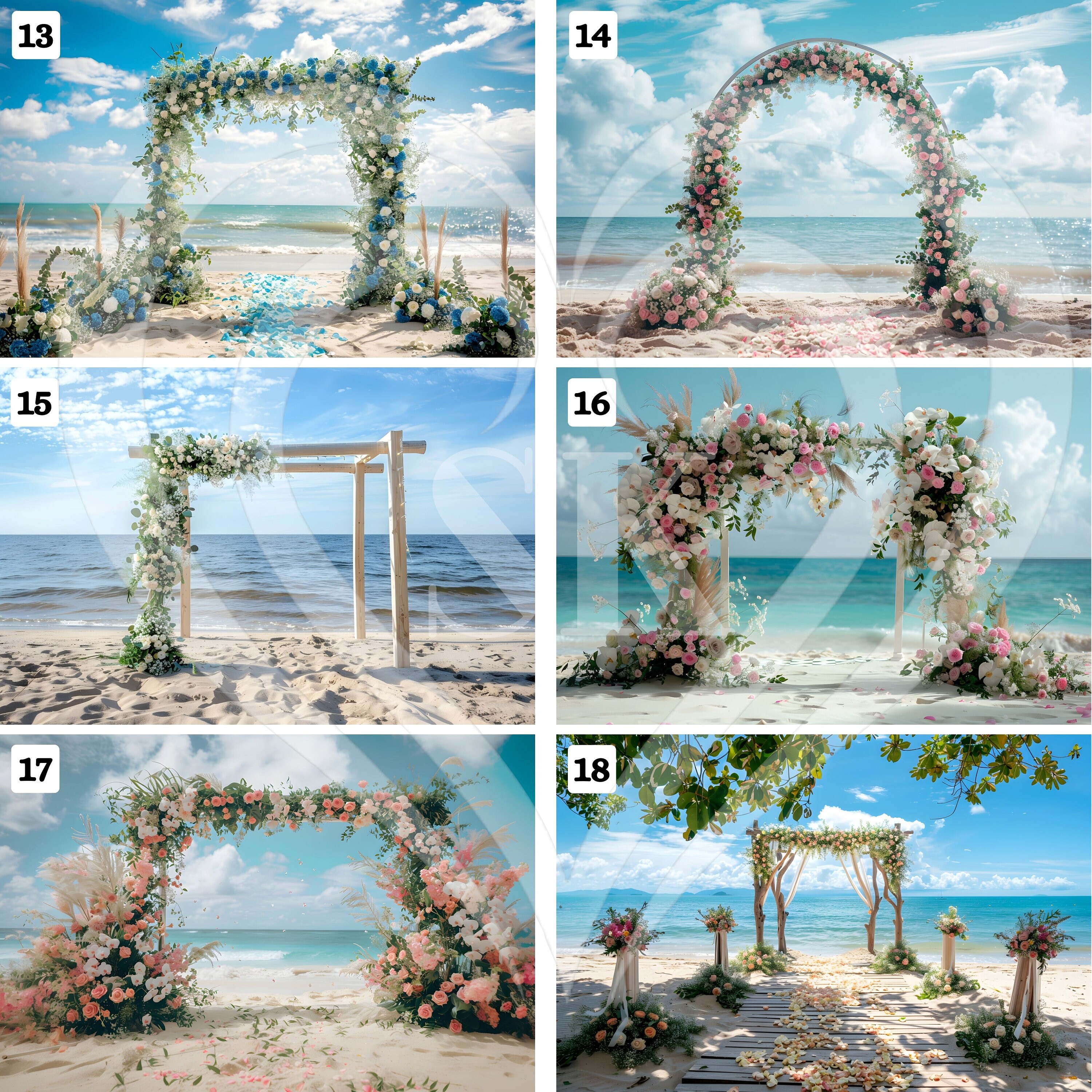 Beach Wedding Arch DIGITAL BACKDROP Floral Fabric Drapery Ceremony ...