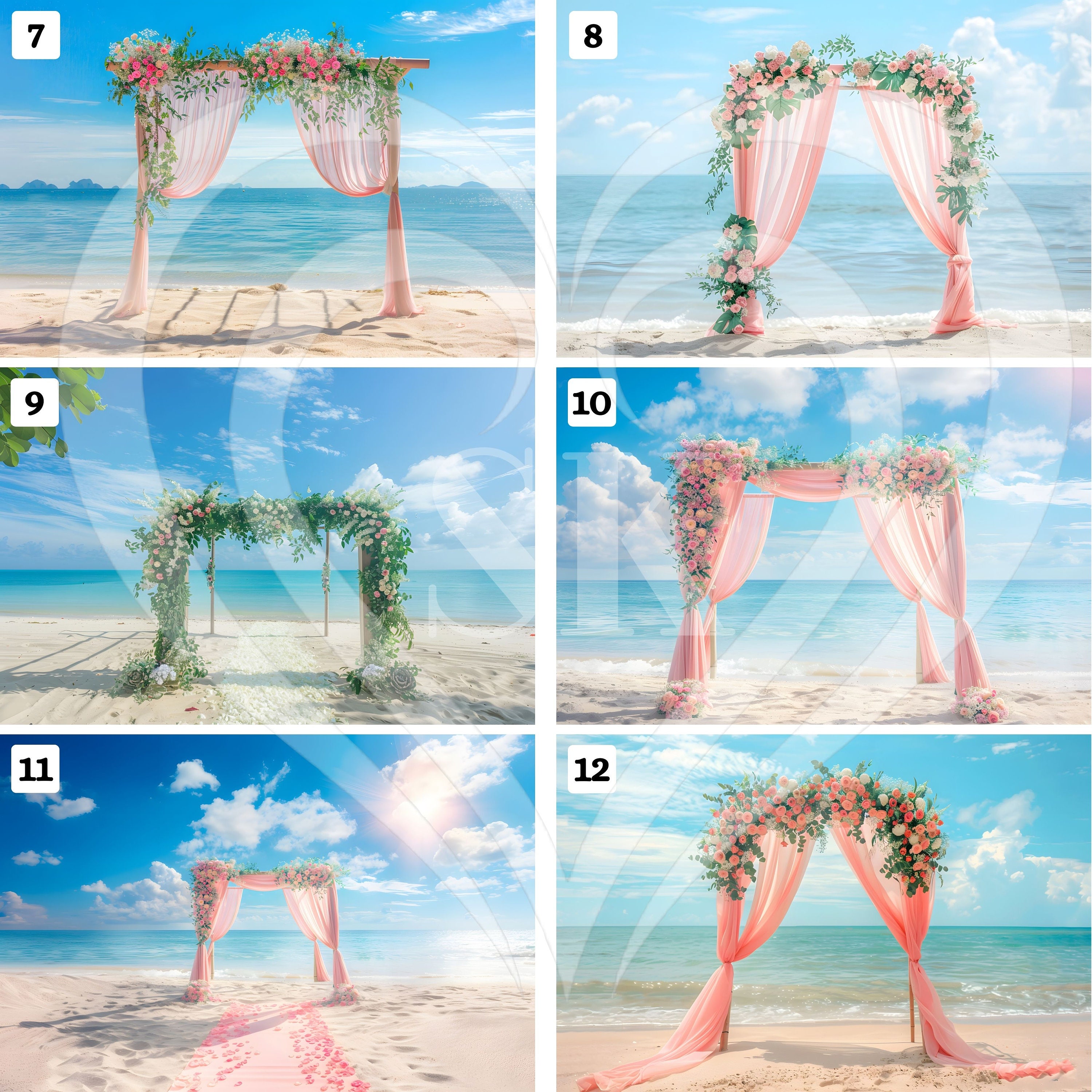 Beach Wedding Arch DIGITAL BACKDROP Floral Fabric Drapery Ceremony ...