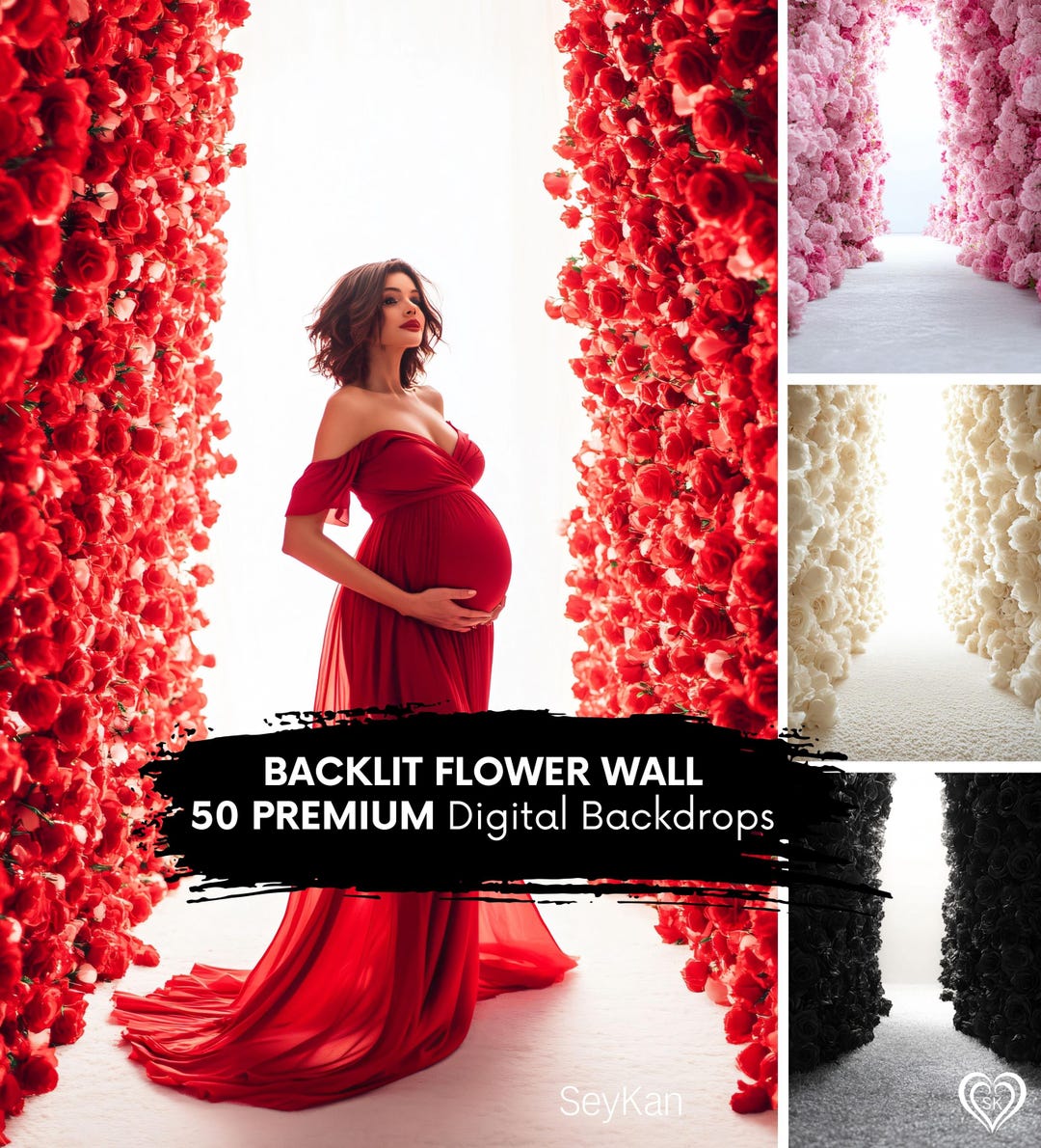 BACKLIT FLOWER WALL Digital Backdrop | Romantic Rose Fashion Tunnel ...