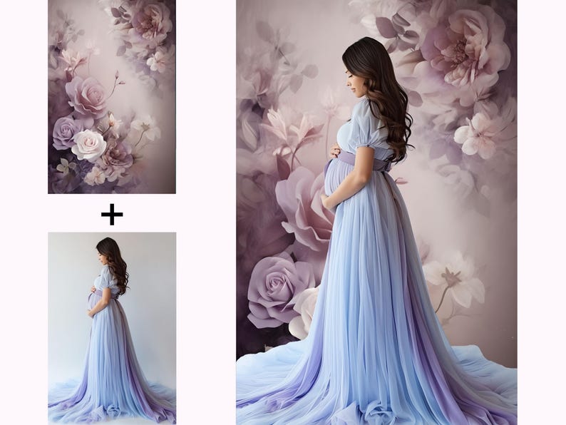 NEUTRAL PURPLE FLORAL Digital Backdrop | Fine Art Muted Lavender ...