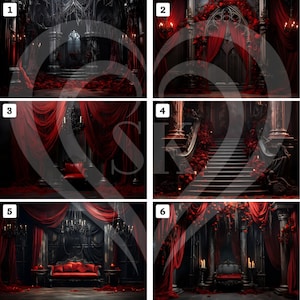 Red Halloween DIGITAL BACKDROP Victorian Gothic Crimson Black Vampire ...