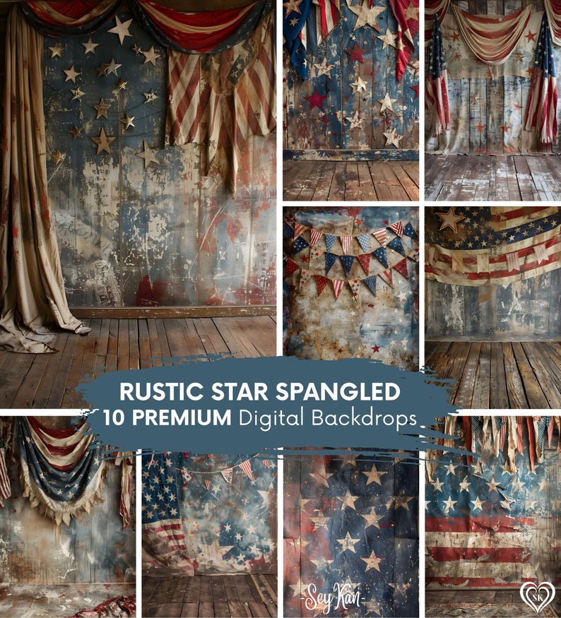 Rustic Star Spangled DIGITAL BACKDROP Usa Distressed Retro Flag God ...
