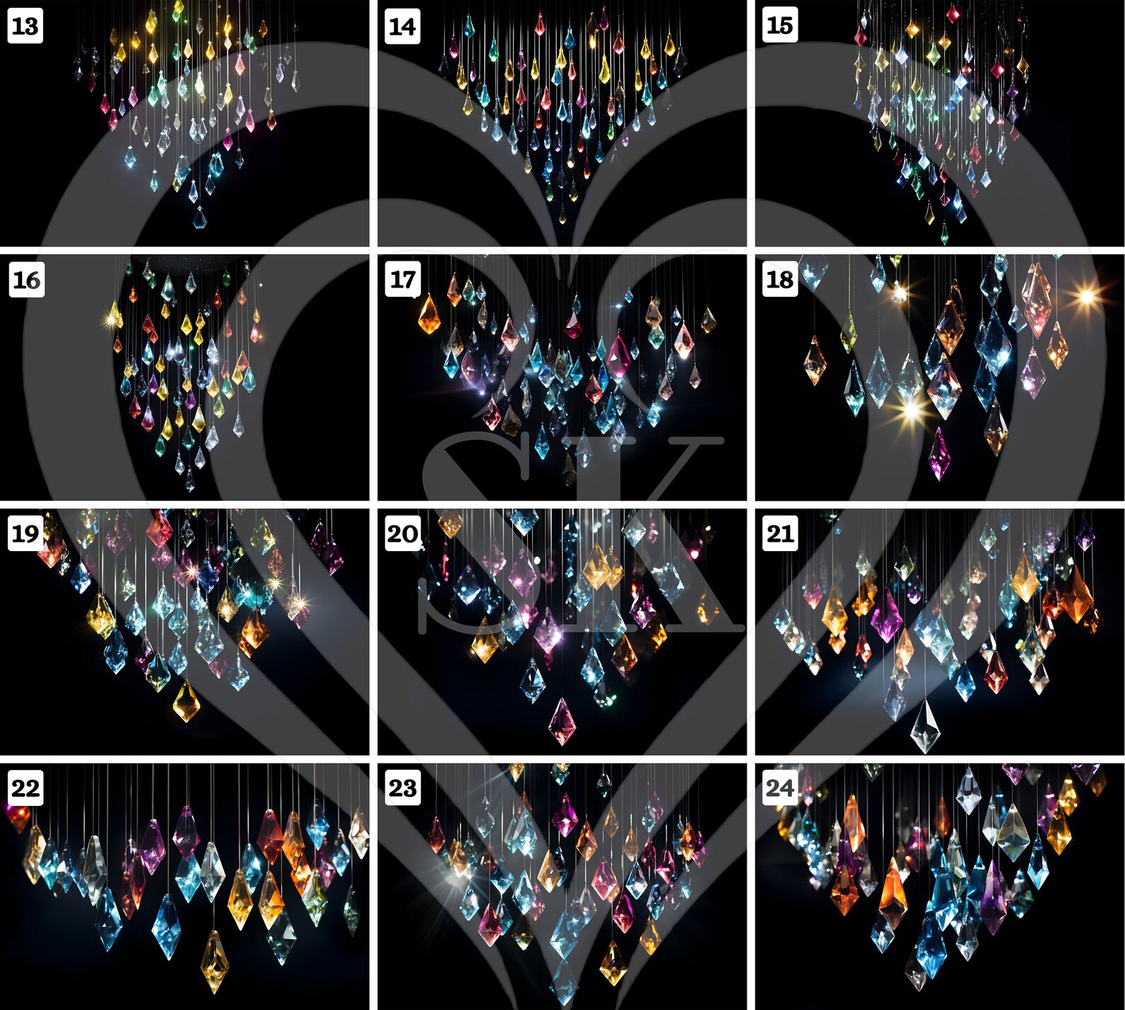 COLORFUL CRYSTALS RAIN Digital Overlay | Hanging Jewel Curtain Sparkle ...