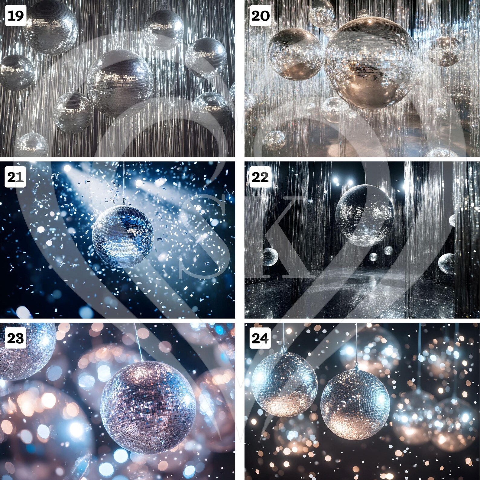 SILVER DISCO BALL Digital Backdrop | Glam Glitter Mirror Sphere Glow ...