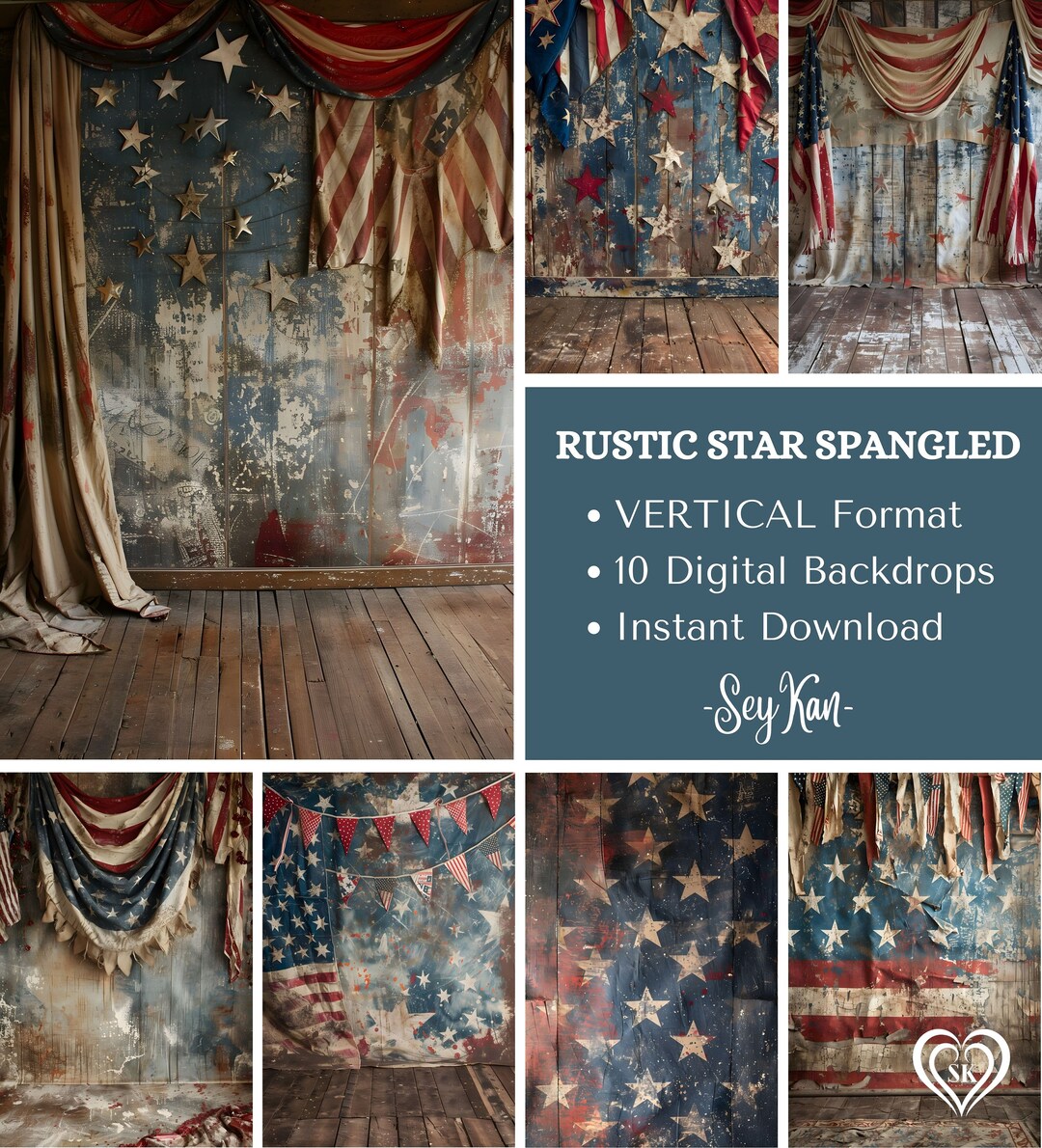 Rustic Star Spangled DIGITAL BACKDROP Usa Distressed Flag God Bless ...
