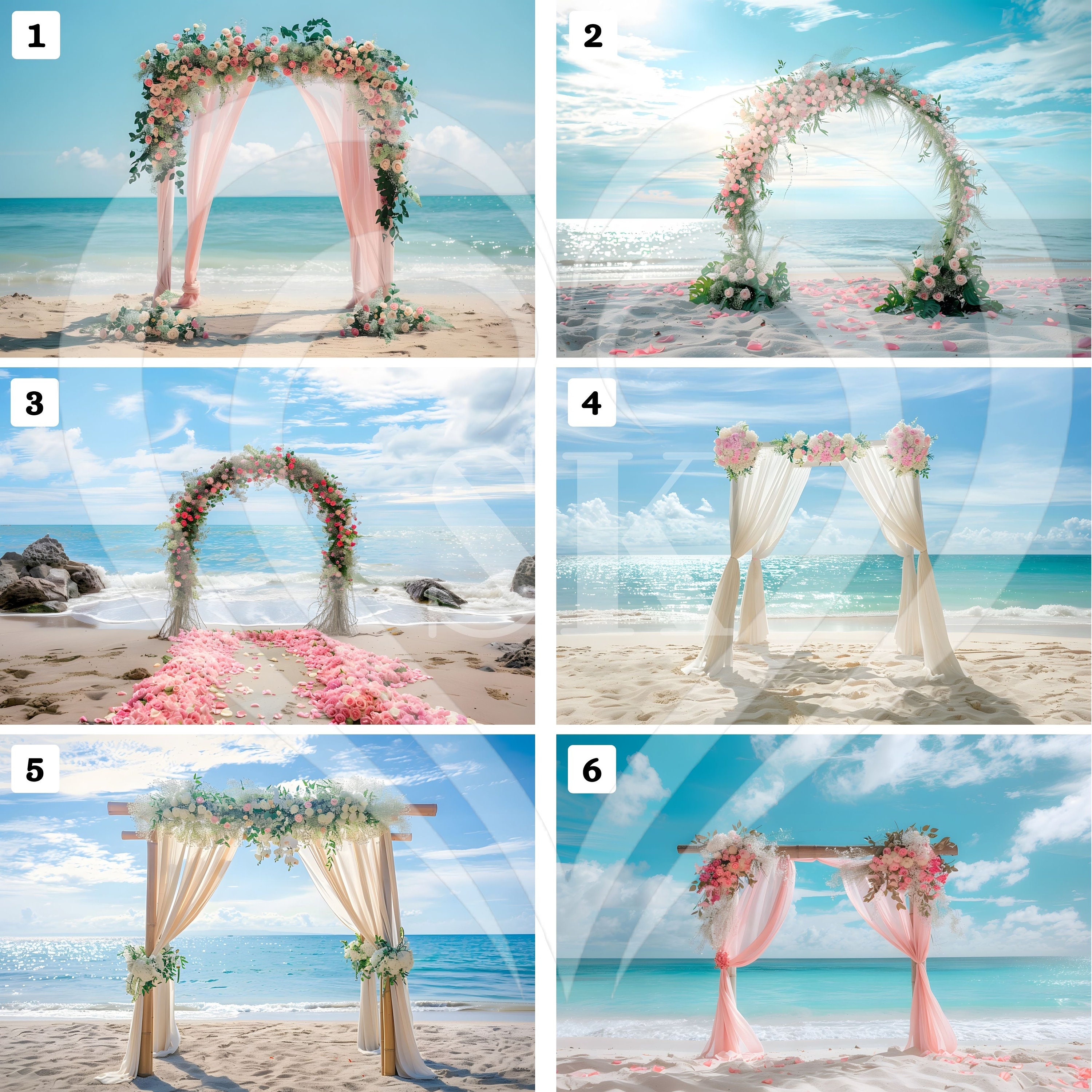 Beach Wedding Arch DIGITAL BACKDROP Floral Fabric Drapery Ceremony ...