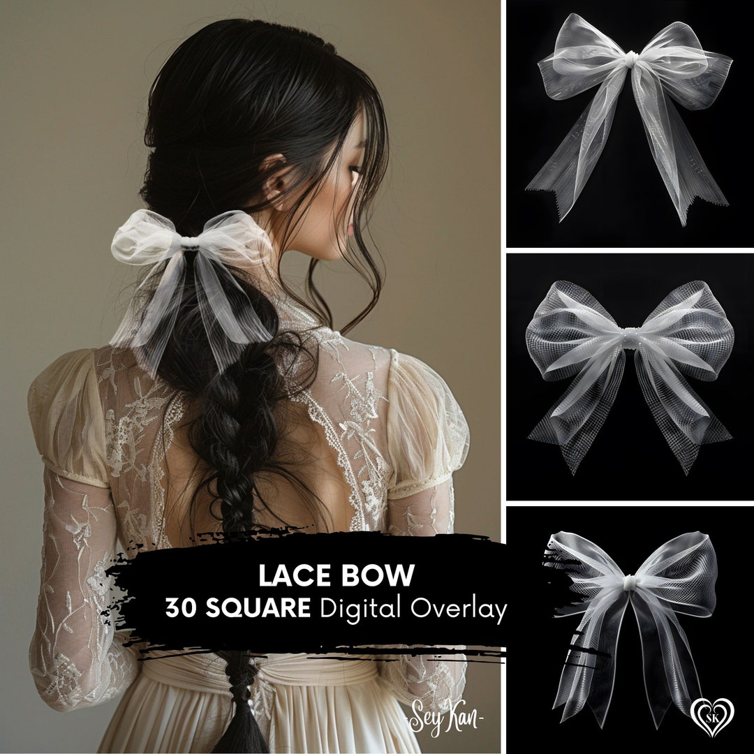 Lace Bow DIGITAL OVERLAY Maternity Photo Studio Tulle Ribbon Overlays ...