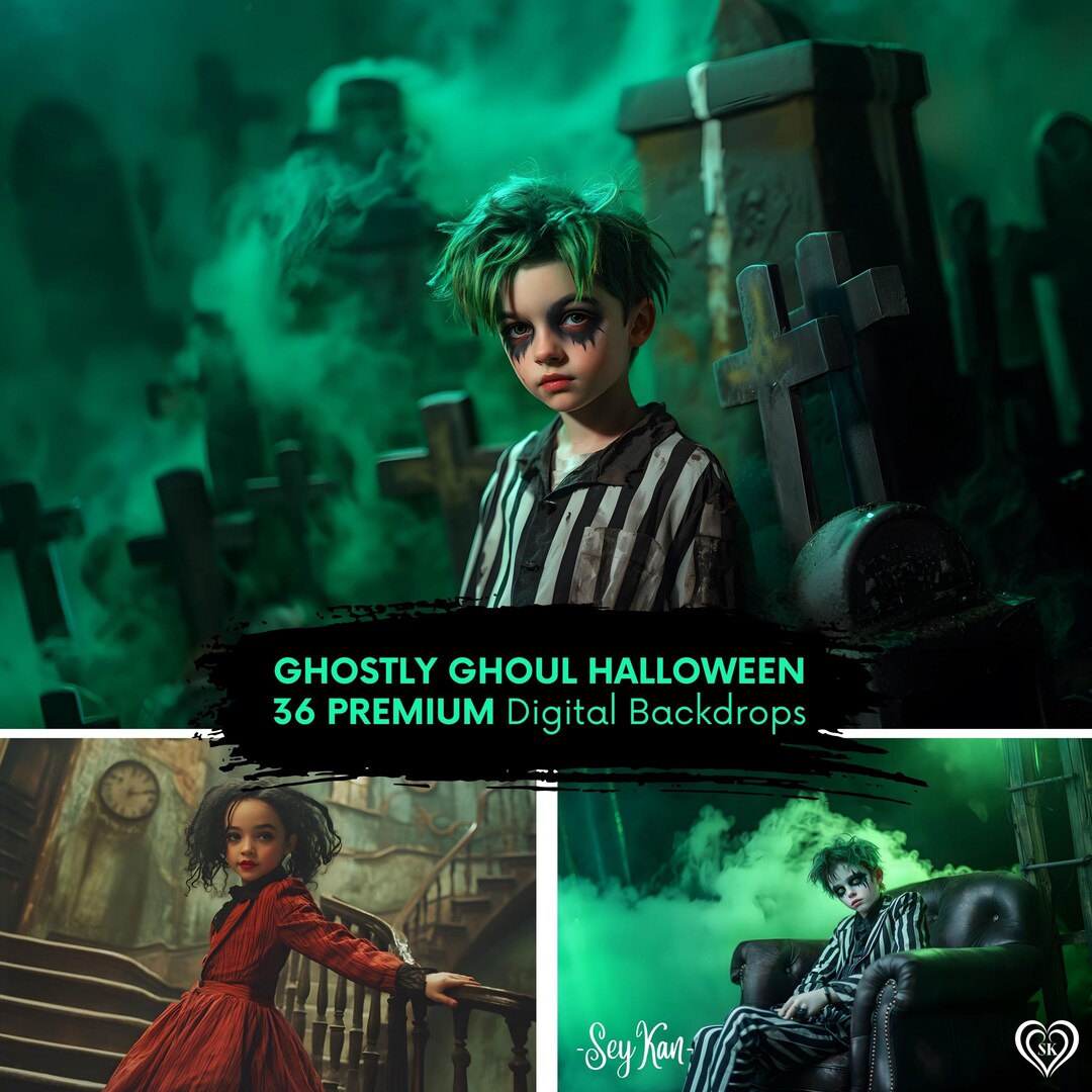 GHOSTLY GHOUL Halloween Digital Backdrop | Black White Striped Waiting ...
