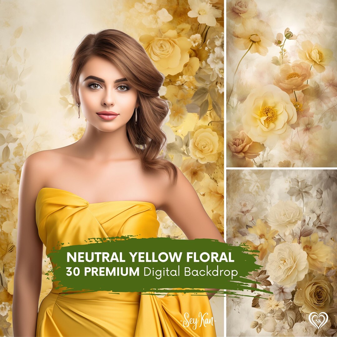 Neutral Yellow Floral DIGITAL BACKDROP Portrait Fine Art Texture Canva ...