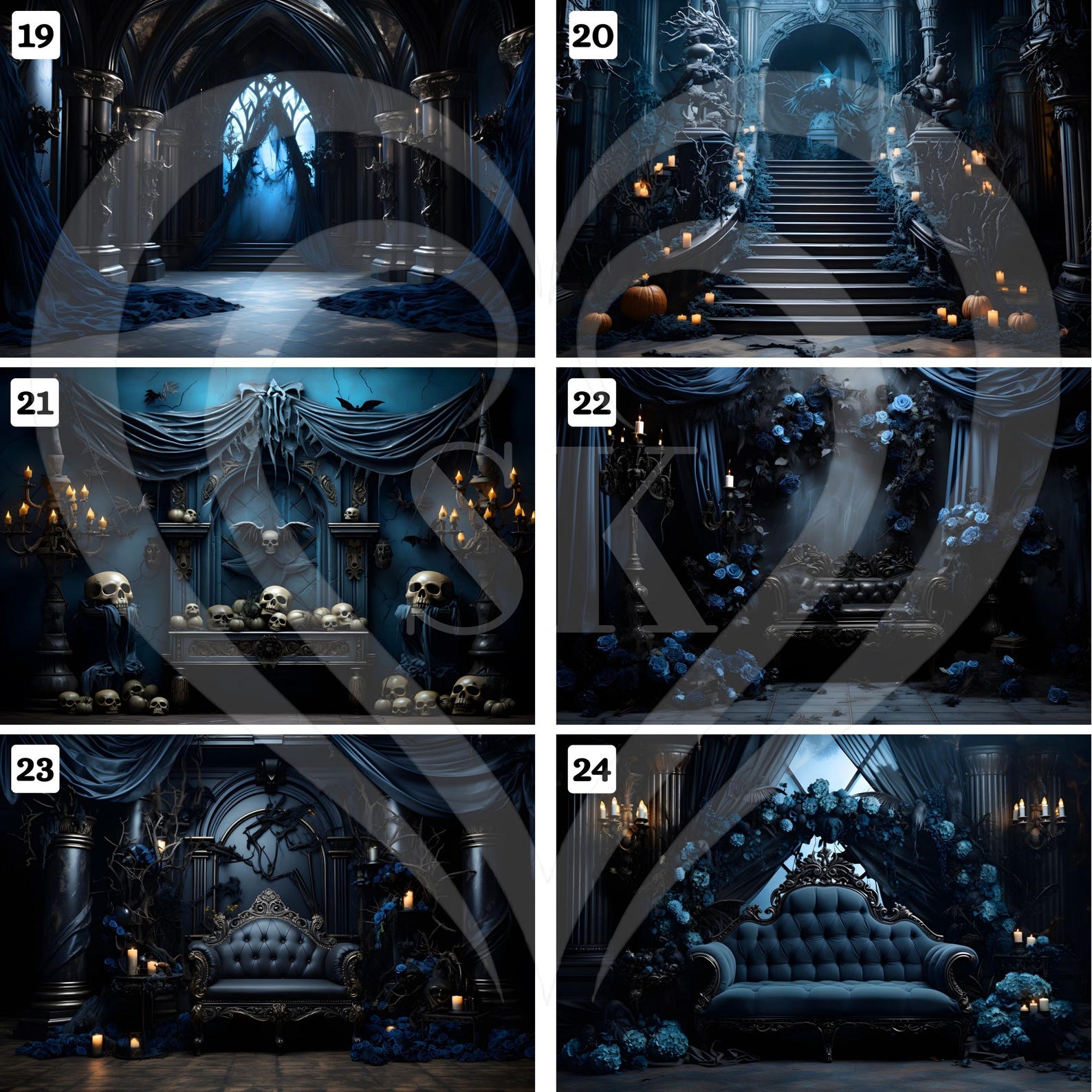 BLUE HALLOWEEN Digital Backdrop | Gothic Haunted Castle Dark Fantasy ...