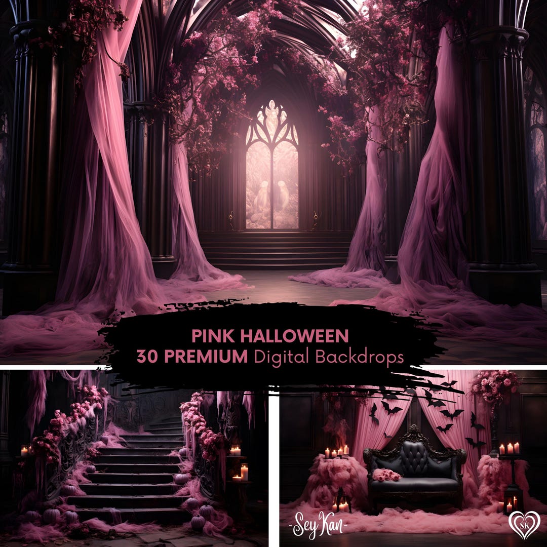 Pink Halloween DIGITAL BACKDROP Pinkoween Black Victorian Girly Gothic ...