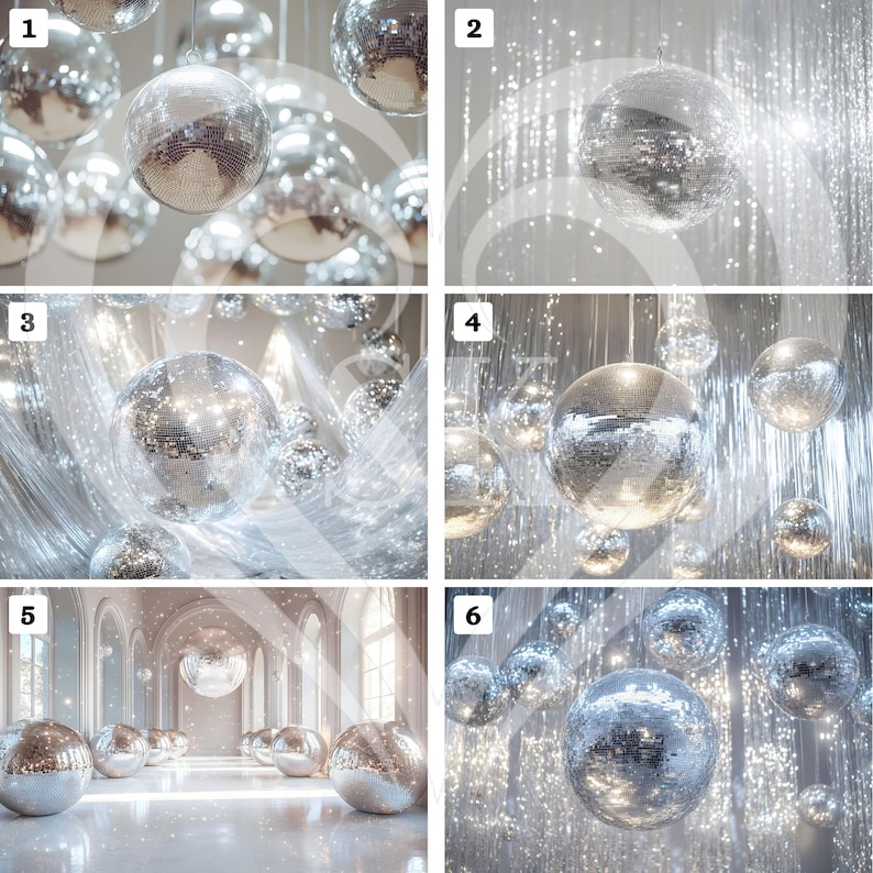 SILVER DISCO BALL Digital Backdrop | Glam Glitter Mirror Sphere Glow ...