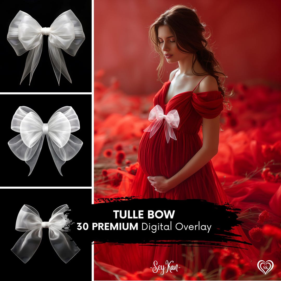 Tulle Bow DIGITAL OVERLAY Maternity Photo Studio Lace Ribbon Overlays ...